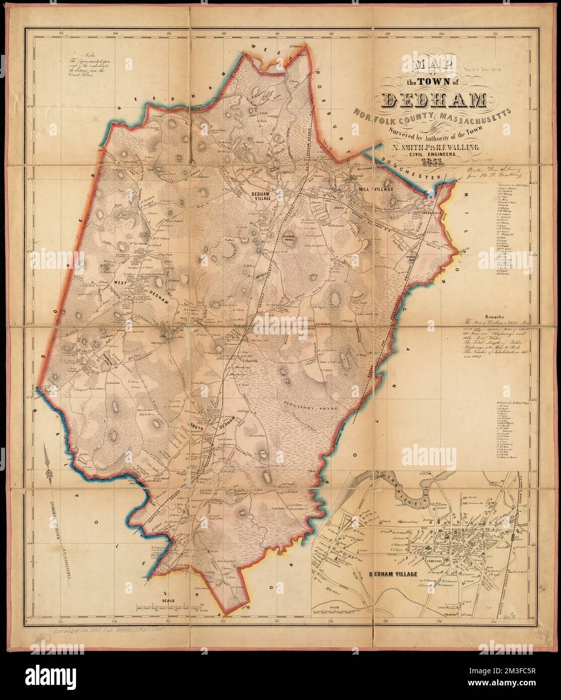 Map Of The Town Of Dedham Norfolk County Massachusetts Landowners Massachusetts Dedham