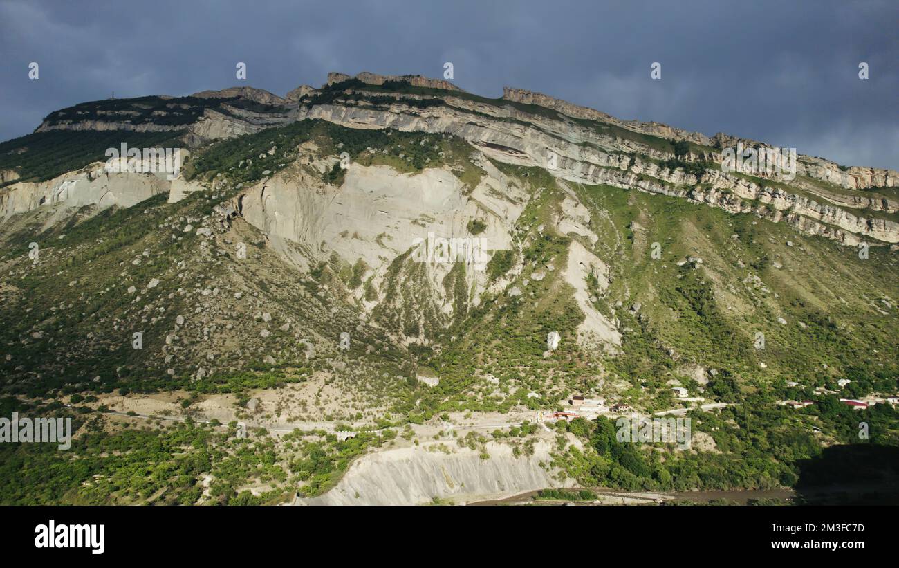 Top view of mountains with sandy cliffs. Action. Beautiful mountain ...
