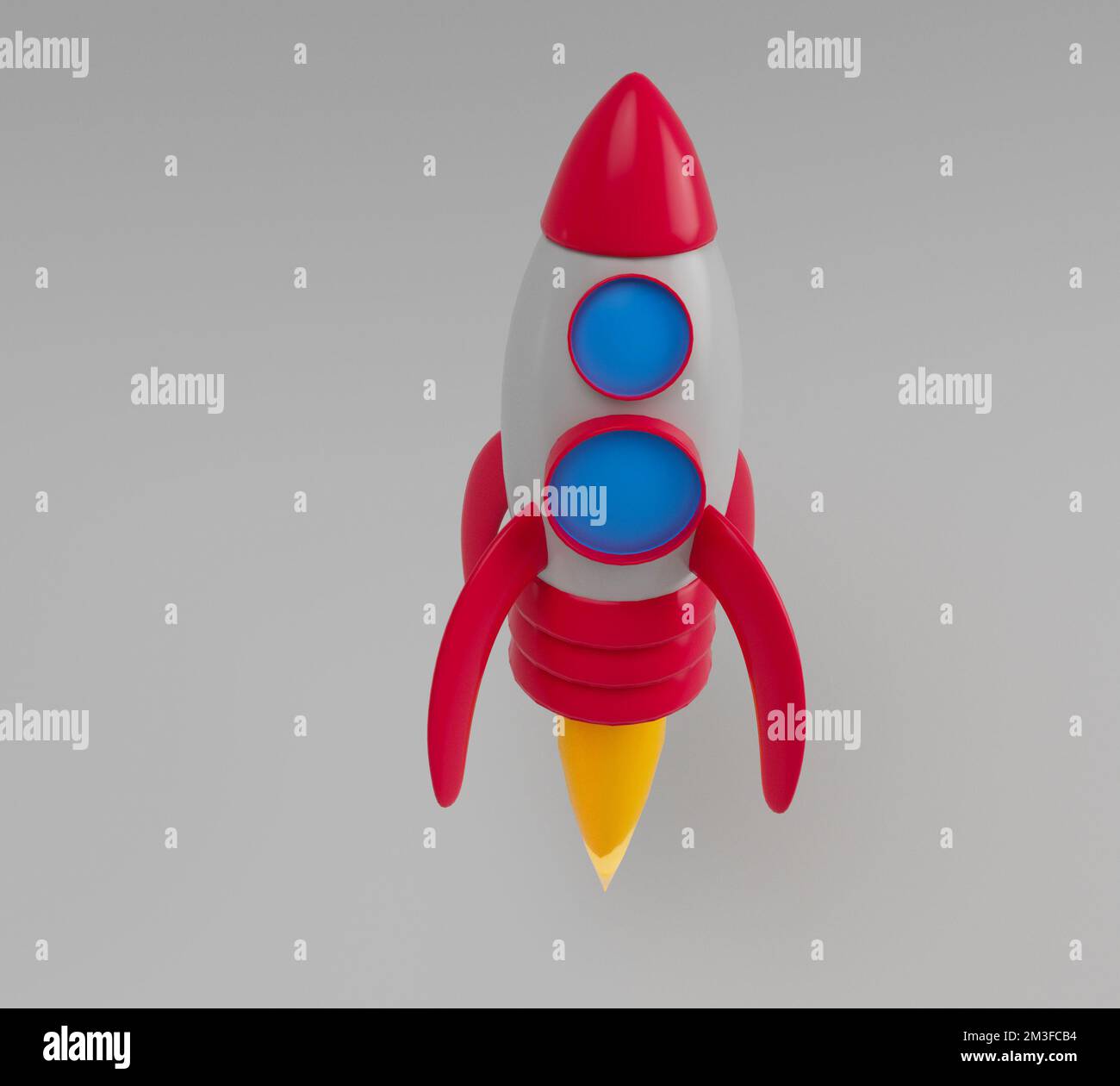 3d illustration rendering minimal spaceship rocket fly on white ...