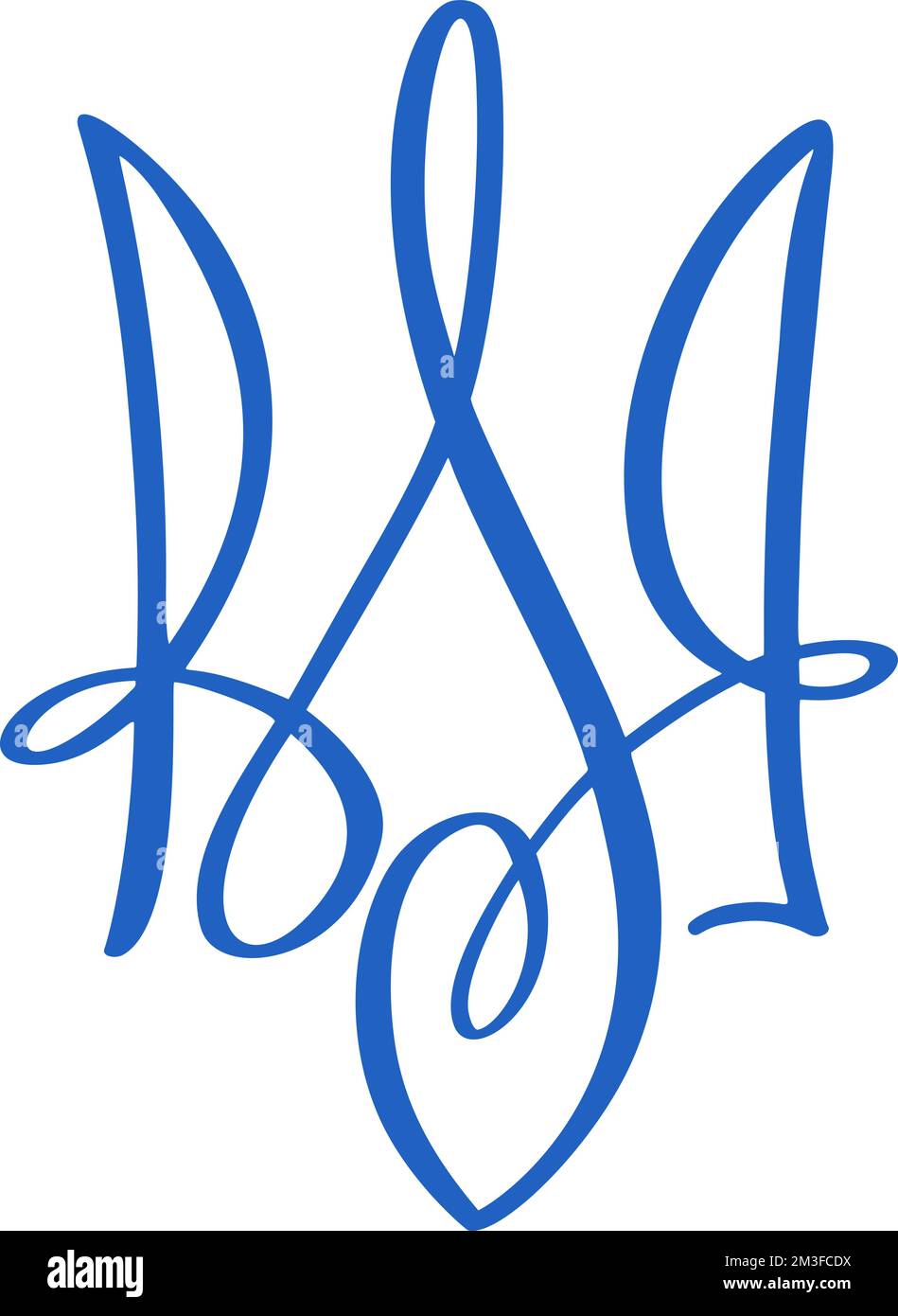 Blue National ukrainian symbol Trident icon. Vector Hand drawn ...
