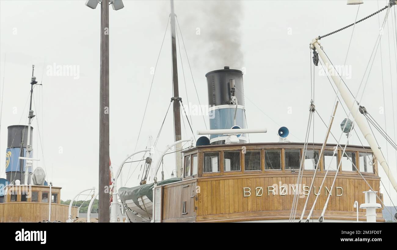 Vintage wooden ship for passenger transportation. Action. Beautiful ...