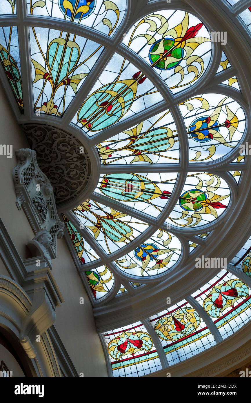 Stained glass roof half dome, Hereford Town Hall Stock Photo - Alamy