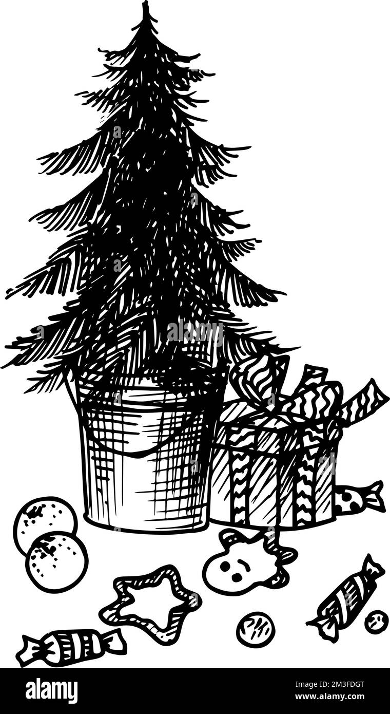 Black Mono Color Illustration for Merry Christmas and Happy New Year ...