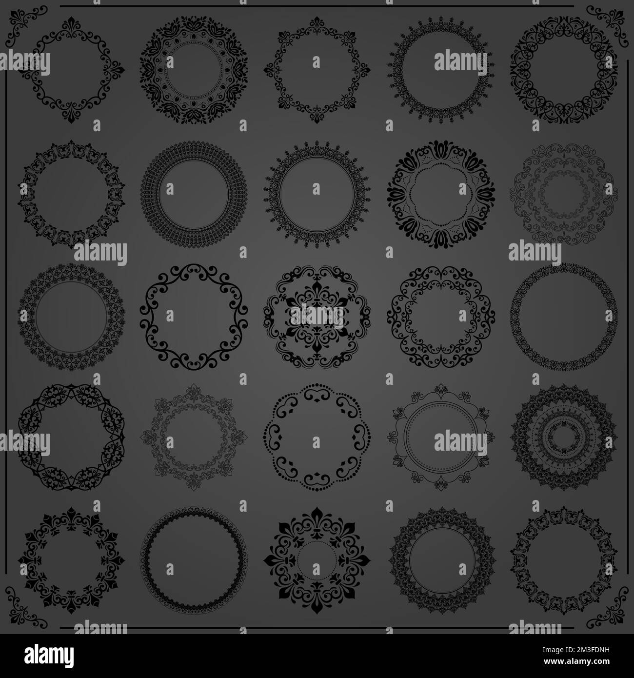Vintage set of round elements. Dark elements for design frames, cards ...