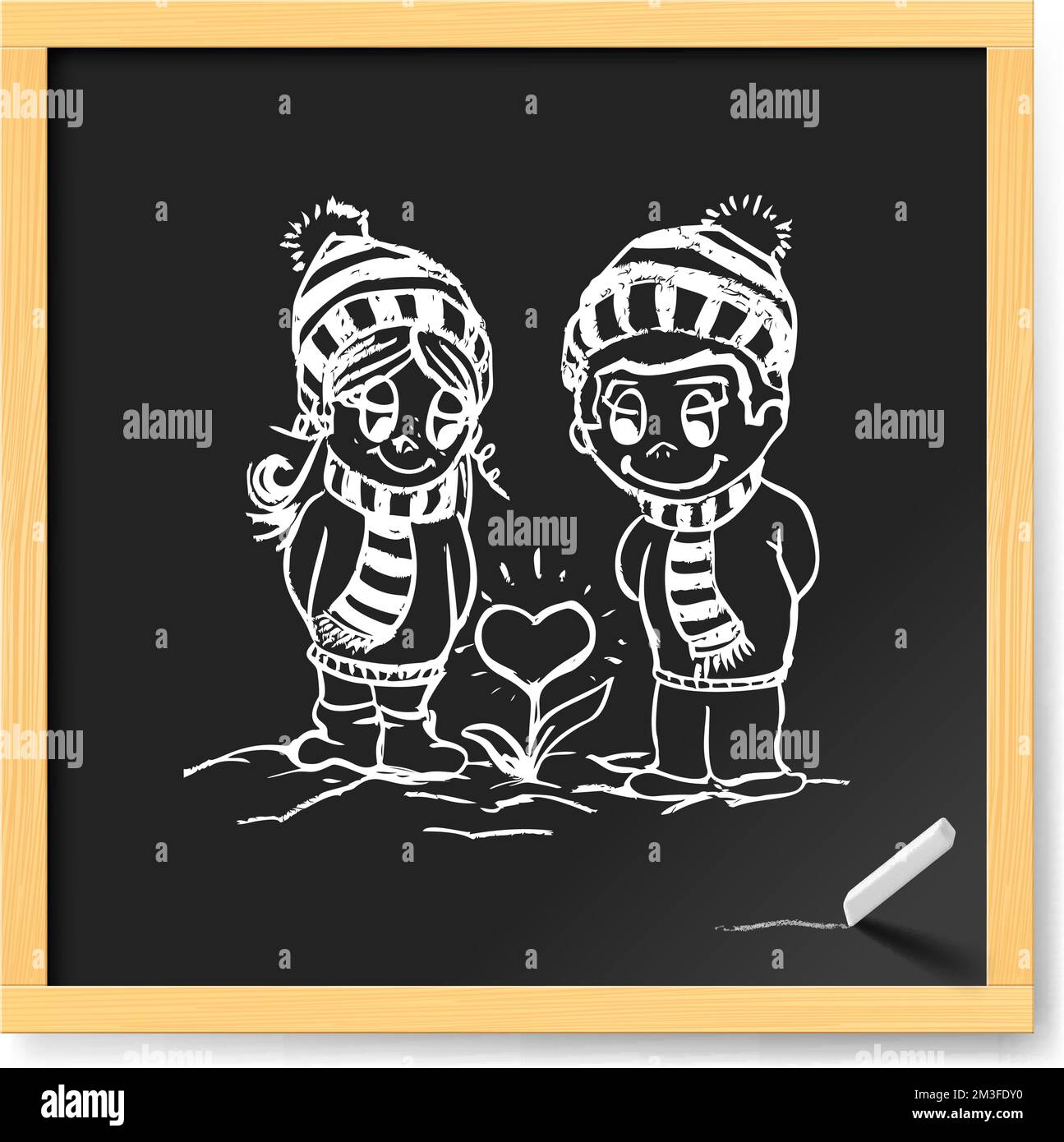 Romantic Couple Near Flower in Heart Shape Them Love. Illustration ...