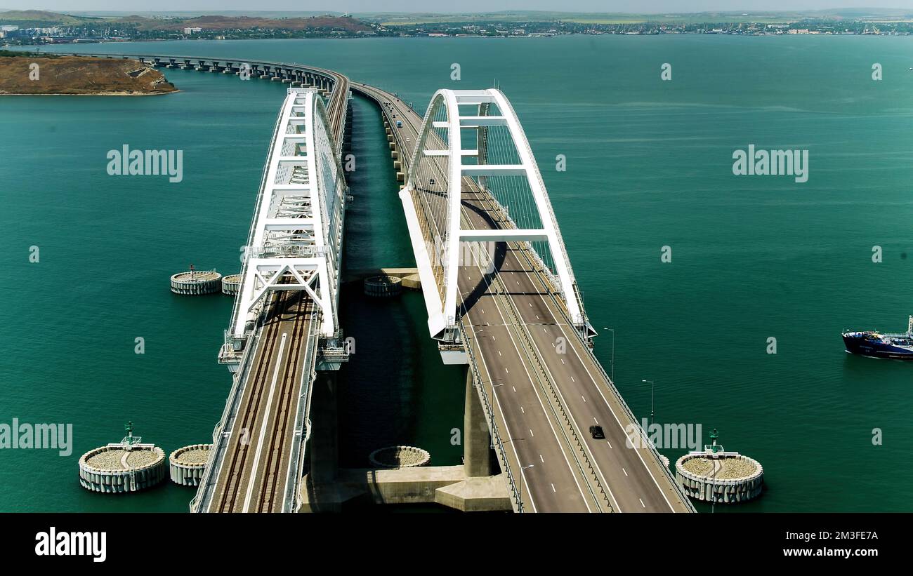 Huge bridges for movement . View from a helicopter . Shot .Two huge ...
