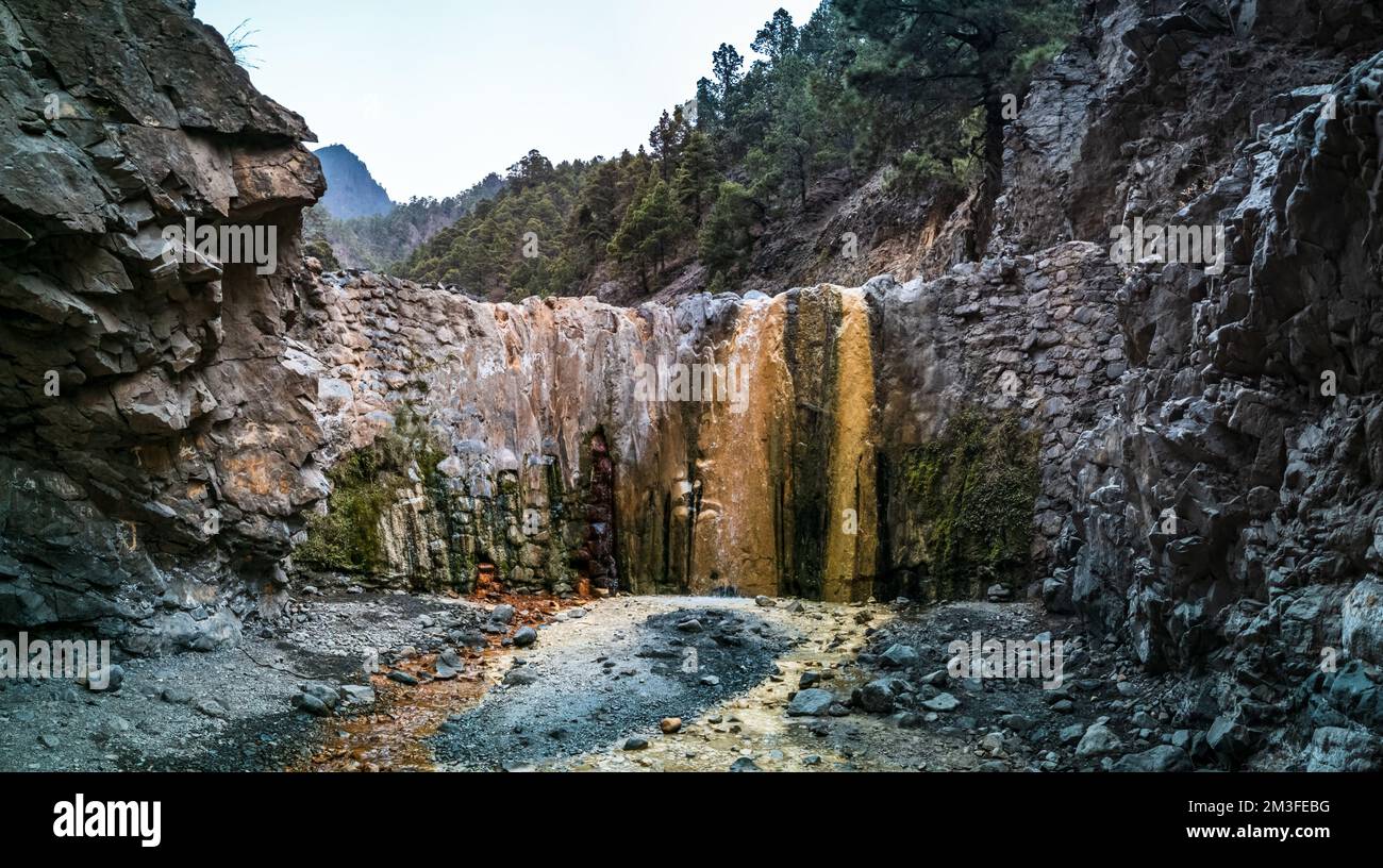Colors watefall front view in La Palma island Stock Photo - Alamy