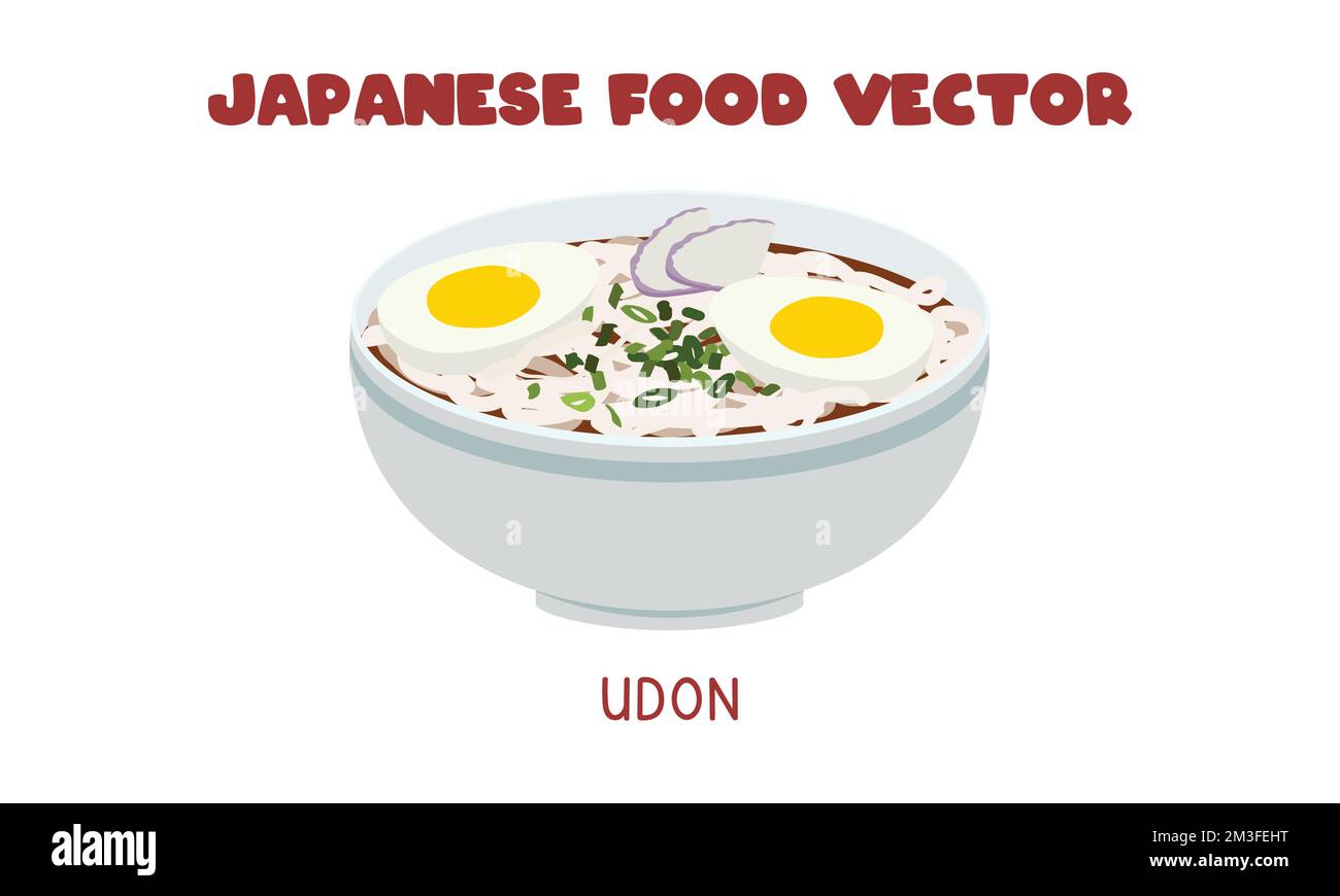 Japanese Udon noodle soup flat vector clipart cartoon. Asian food ...