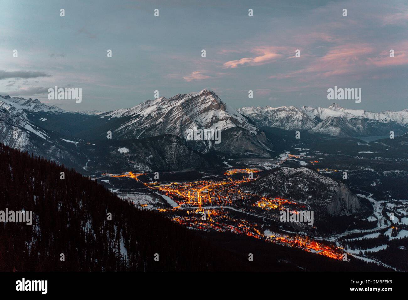 Banff at night with Cascade Mountain Stock Photo - Alamy