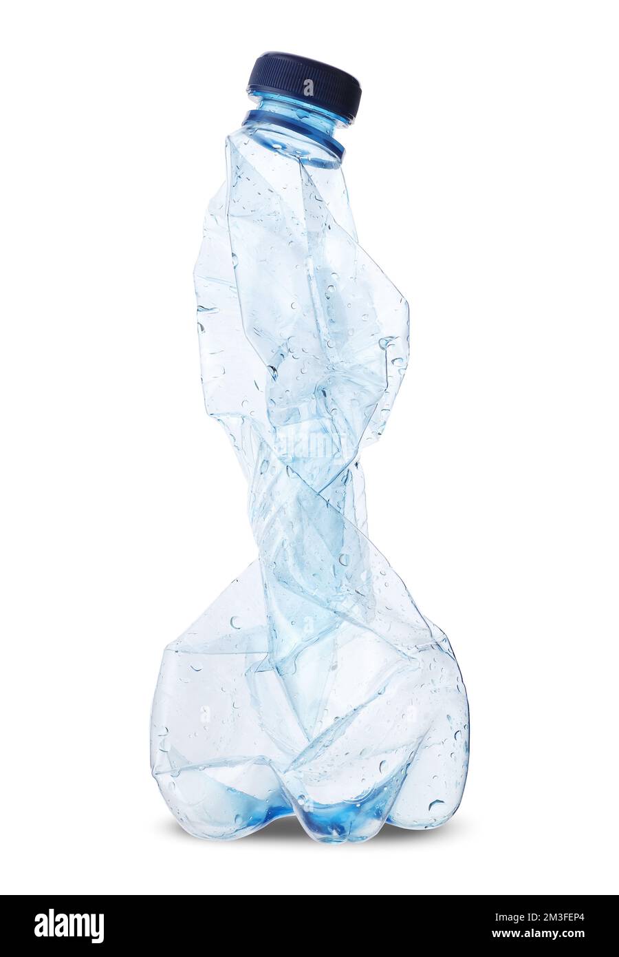 crushed plastic water bottle on white background Stock Photo - Alamy