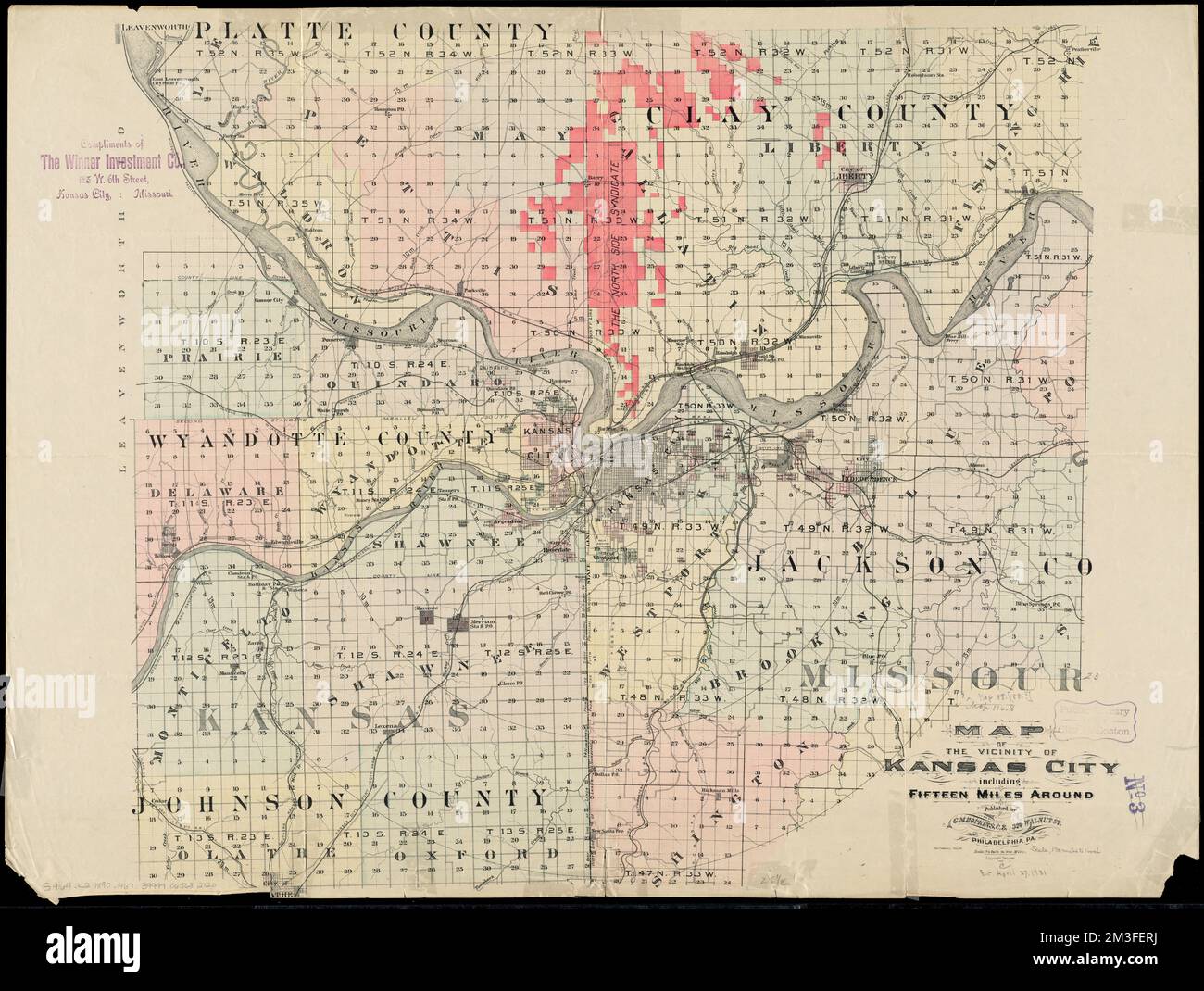 Map of the vicinity of Kansas City : including fifteen miles around ...