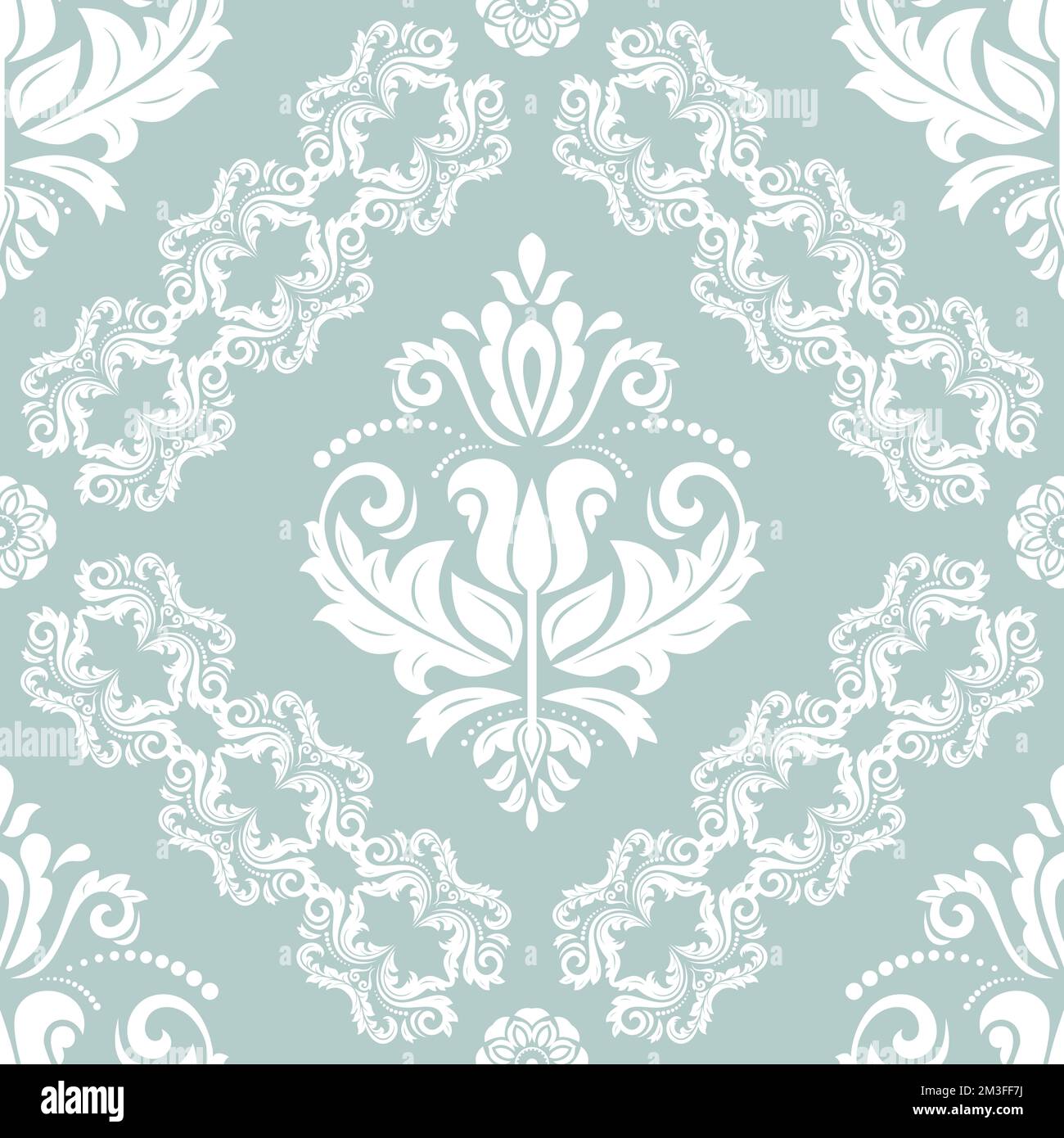 Classic seamless pattern. Damask orient light blue and white ornament ...