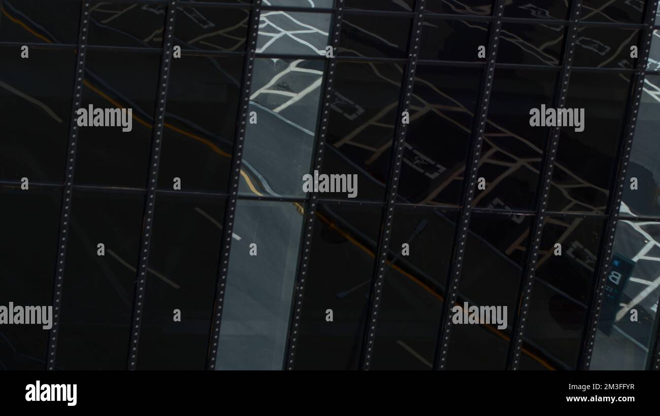 A big black stadium. Stock footage.A bird's-eye view with huge black ...