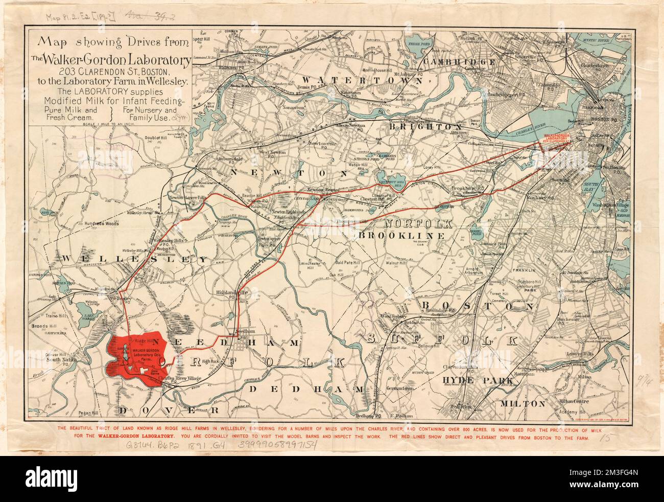 Map showing drives from the Walker-Gordon Laboratory, 203 Claredon St ...