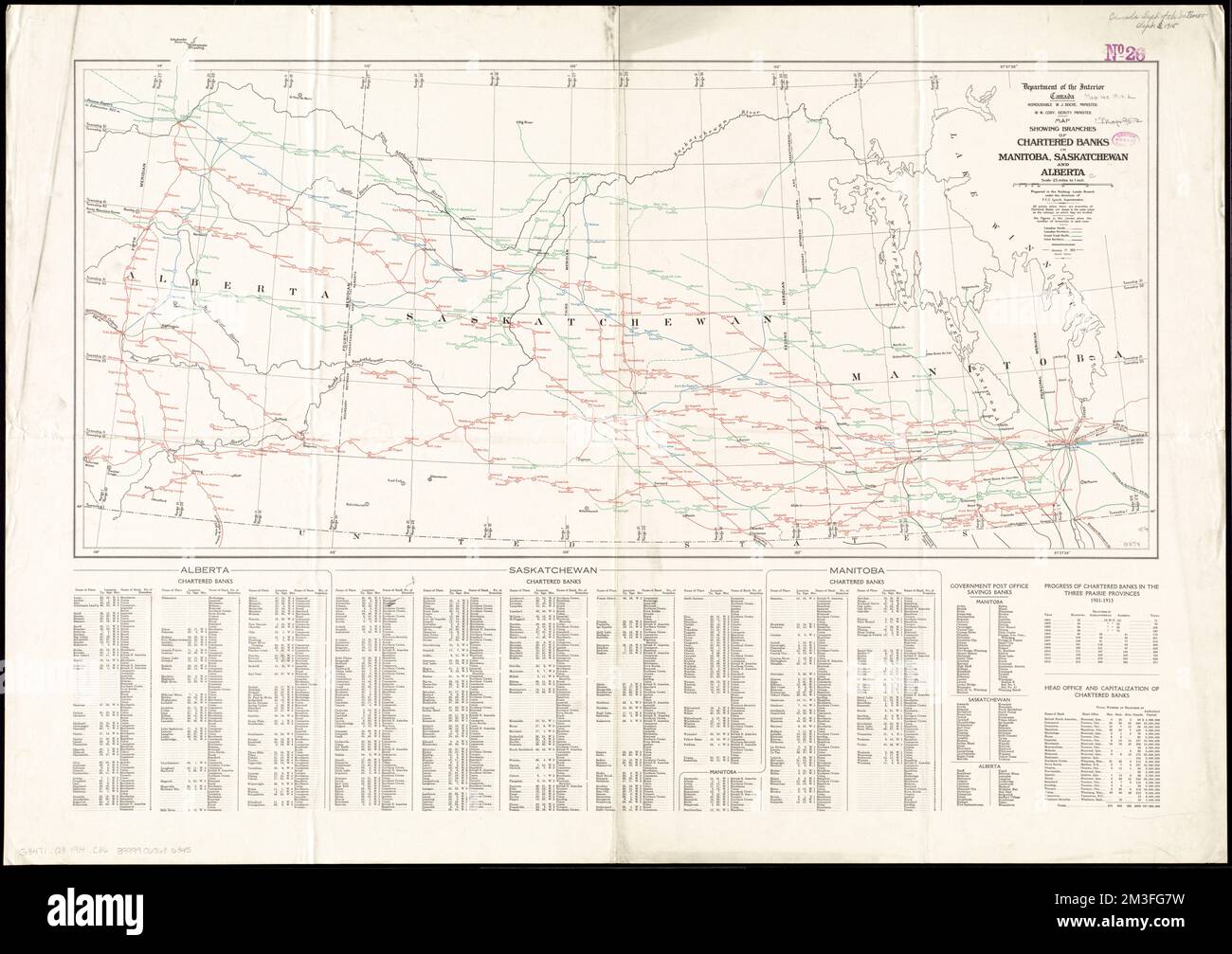Map showing branches of chartered banks in Manitoba, Saskatchewan and ...
