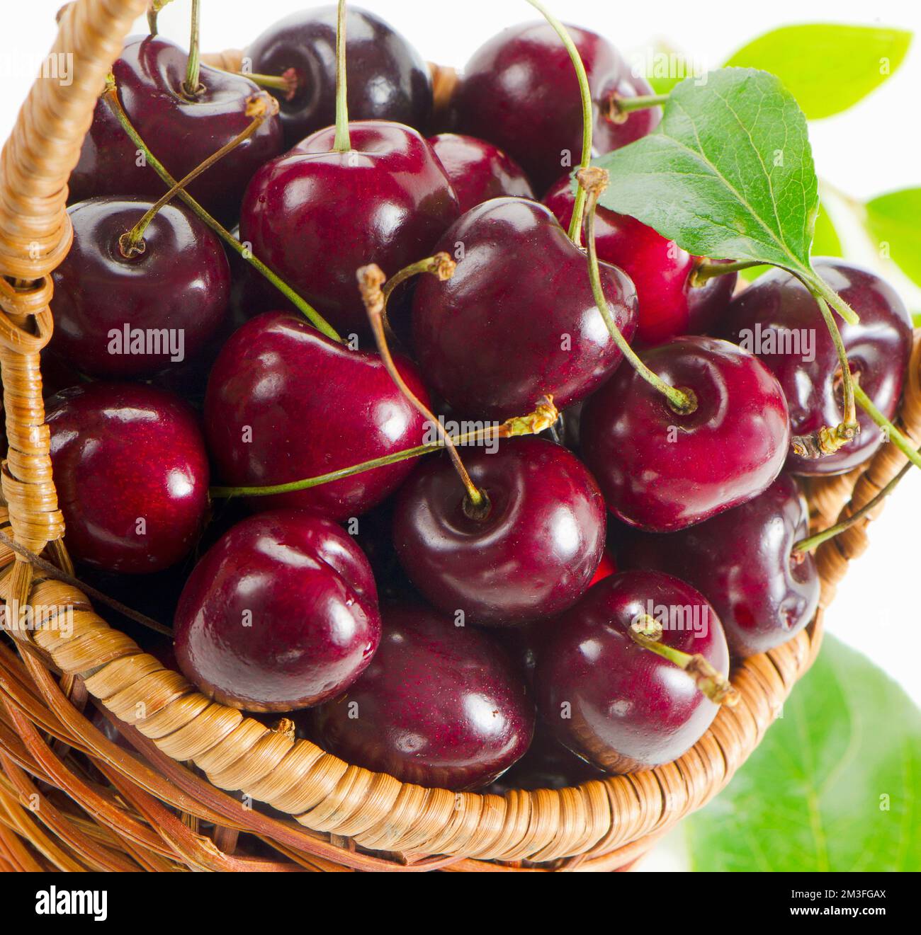 Dark red cherries in a basket Stock Photo - Alamy