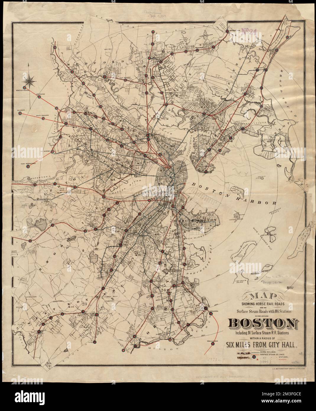 Map showing horse rail roads and the surface steam roads with 104 ...