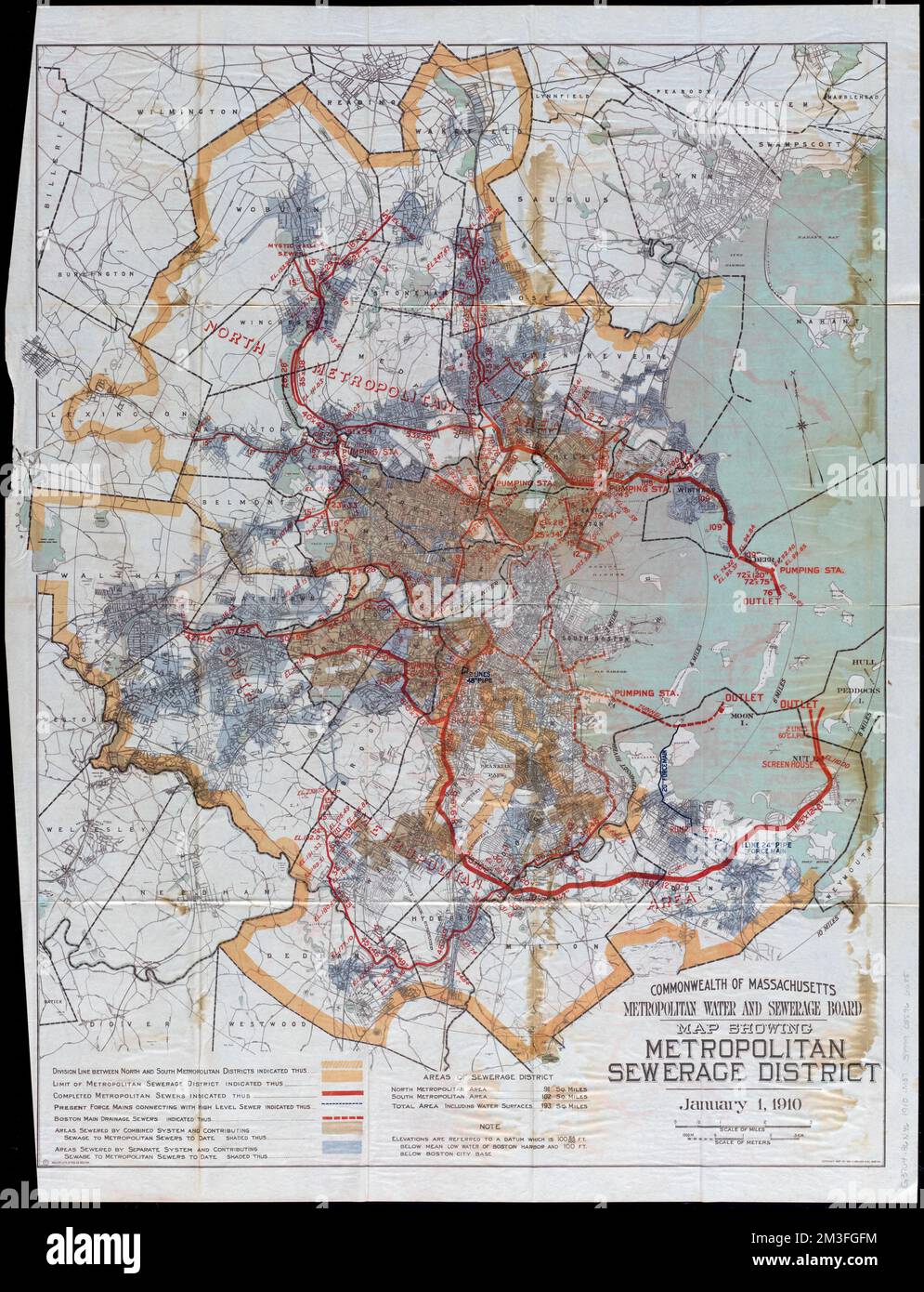 Map showing metropolitan sewerage district : January 1, 1910 , Boston ...