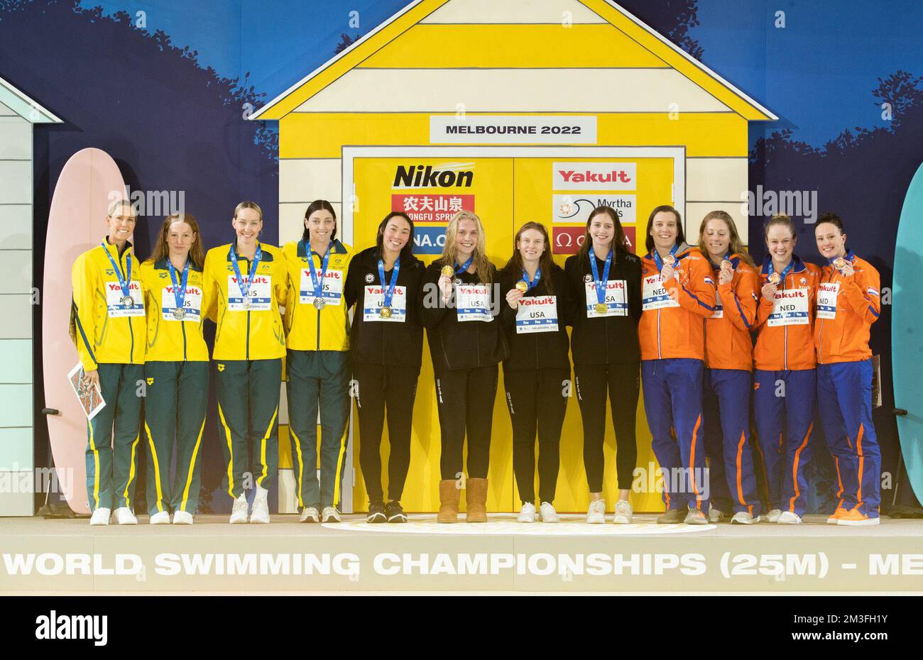 Melbourne, Australia. 15th Dec, 2022. Silver medalists Team Australia, gold medalists Team ...