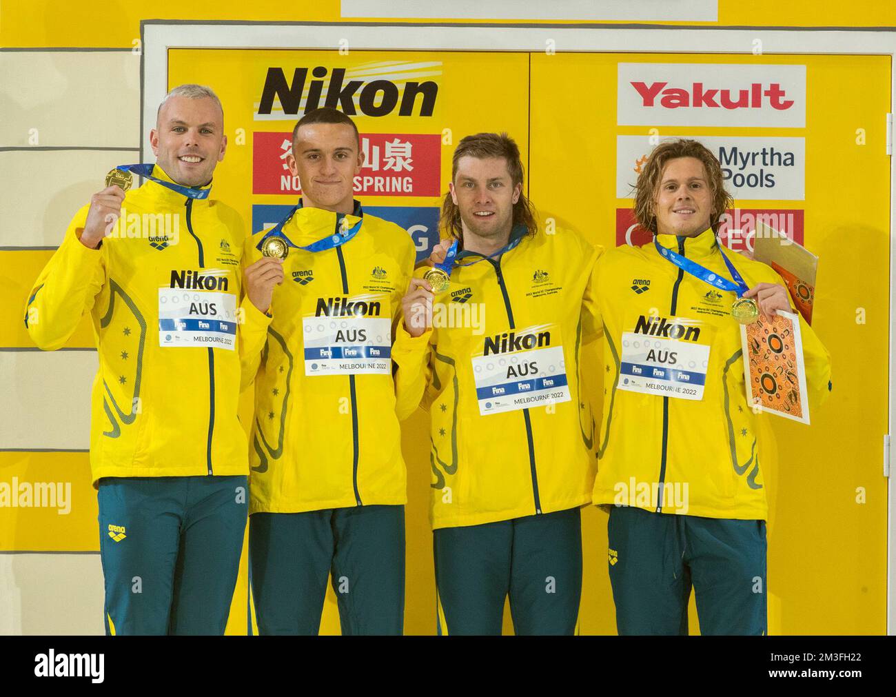 Melbourne, Australia. 15th Dec, 2022. Gold medalists Team Australia pose with their medals after ...
