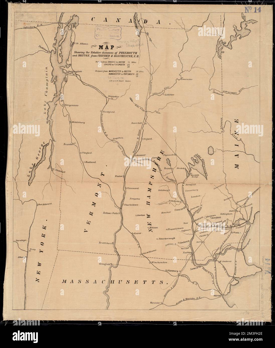 Map showing the relative distances of Porsmouth [i.e. Portsmouth] and ...
