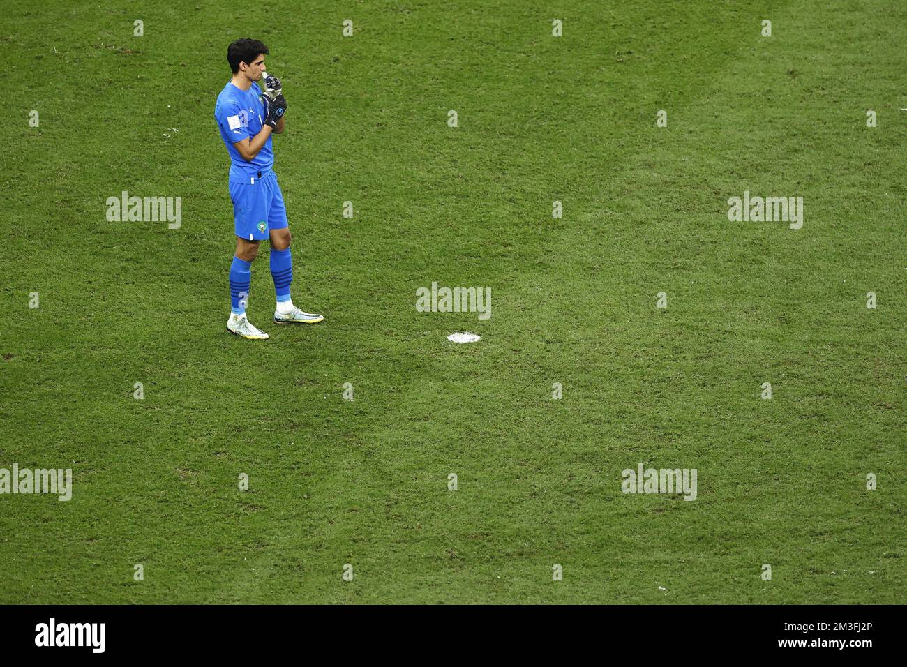 Morocco goalkeeper Yassine Bounou looks stunned after France scored a ...