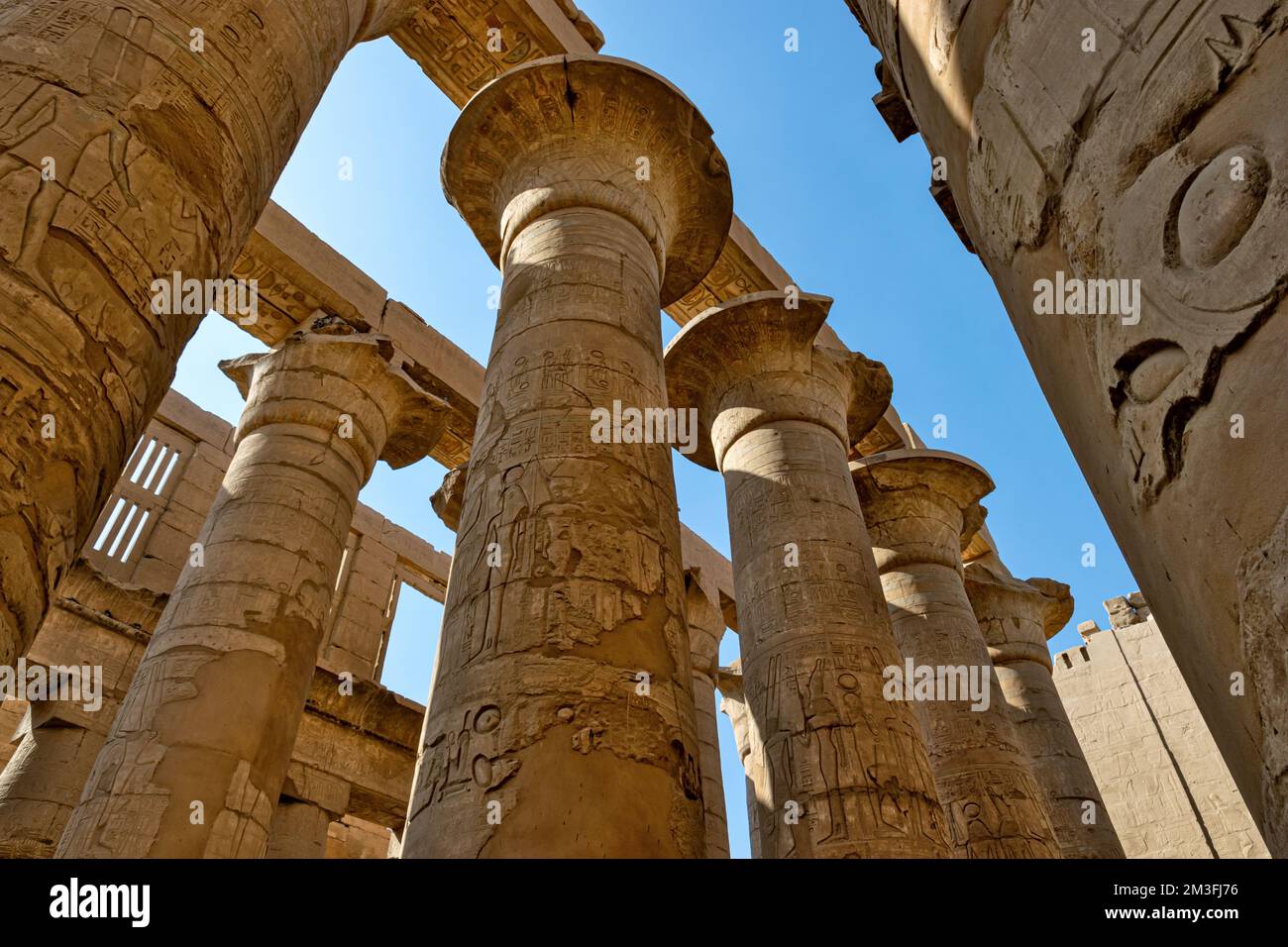A low angle shot of the Hypostyle Hall historical landmark in Luxor ...