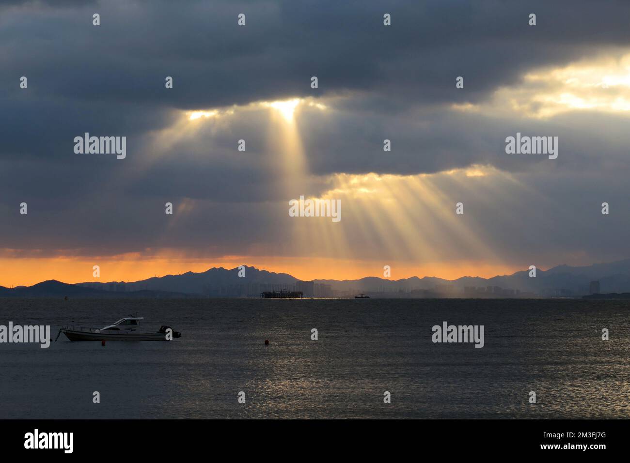 YANTAI, CHINA - DECEMBER 11, 2022 - A view of the sea Light waterfall ...
