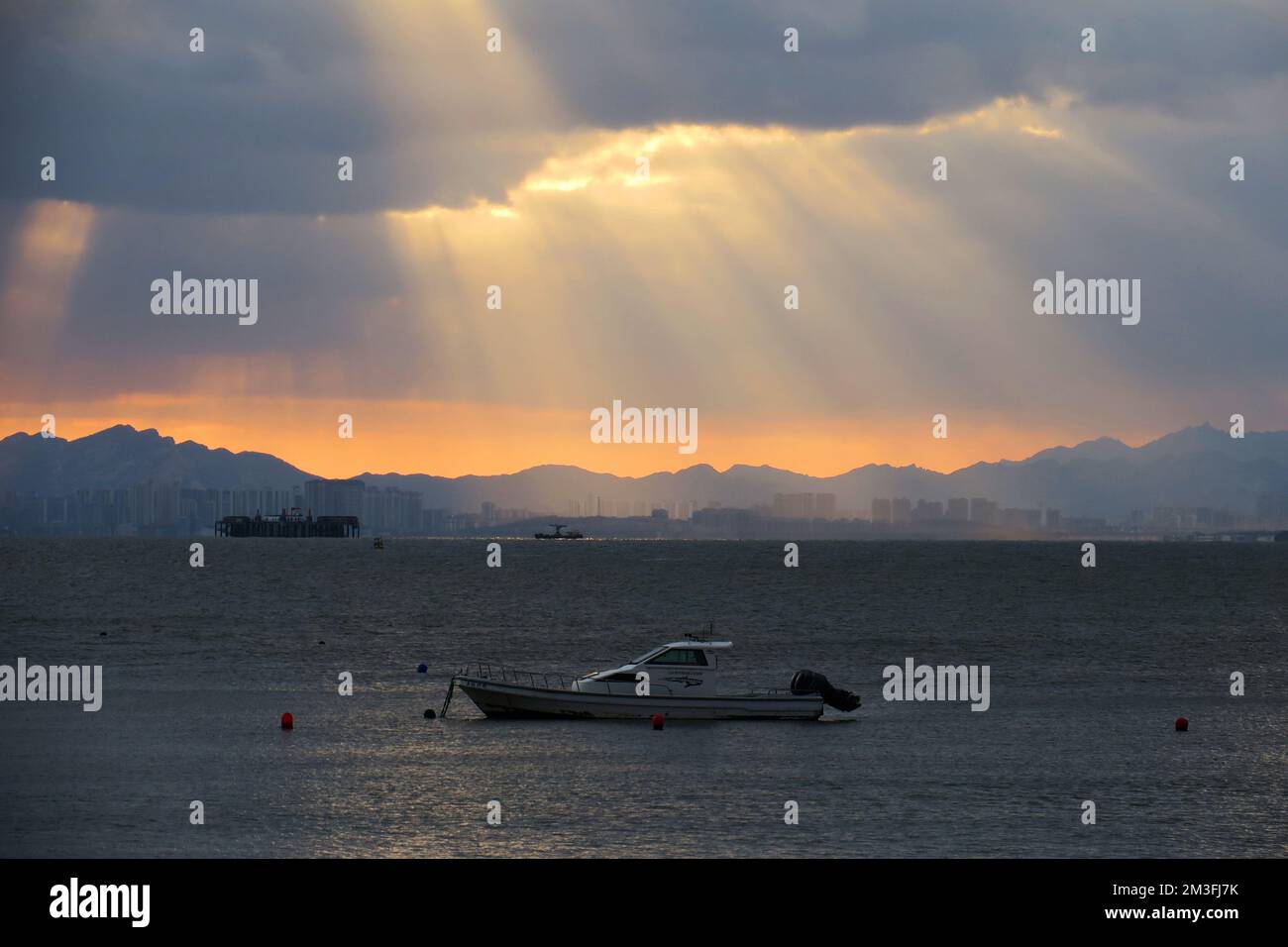 YANTAI, CHINA - DECEMBER 11, 2022 - A view of the sea Light waterfall ...