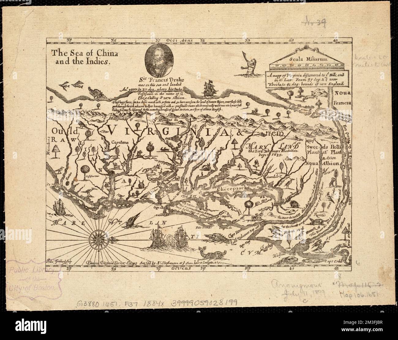 A mapp of Virginia discouered to ye hills, and in its latt: from 35 deg ...