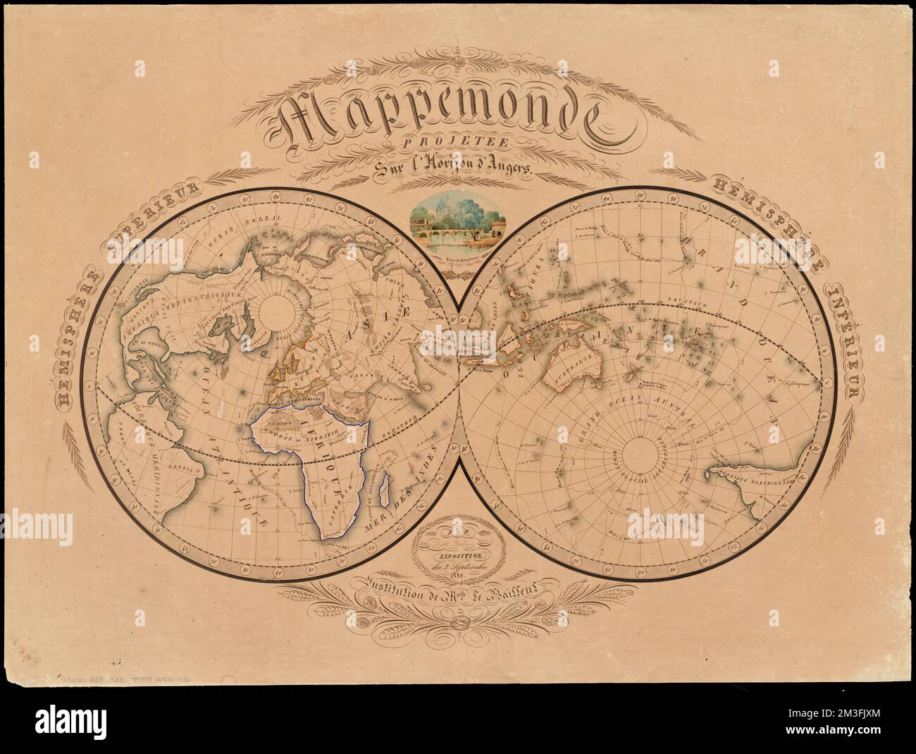 Mappemonde projetée sur l'horizon d'Angers , World maps Norman B ...