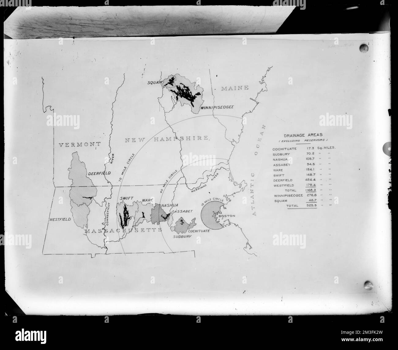 Maps, map of drainage areas, Cochituate, Sudbury, Nashua, Assabet, Ware ...