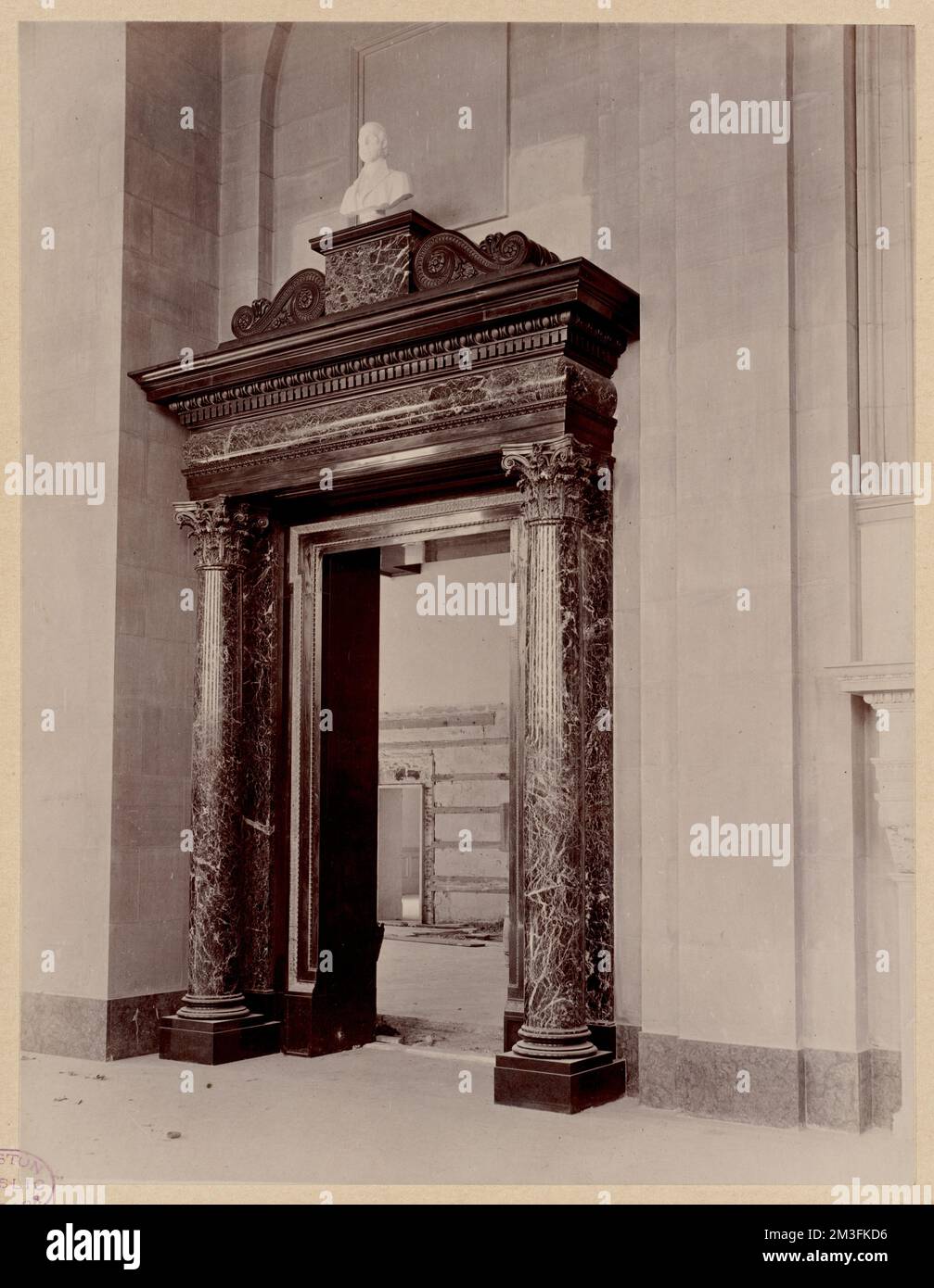 Marble doorway, Bates Hall, construction of the McKim Building , Public ...