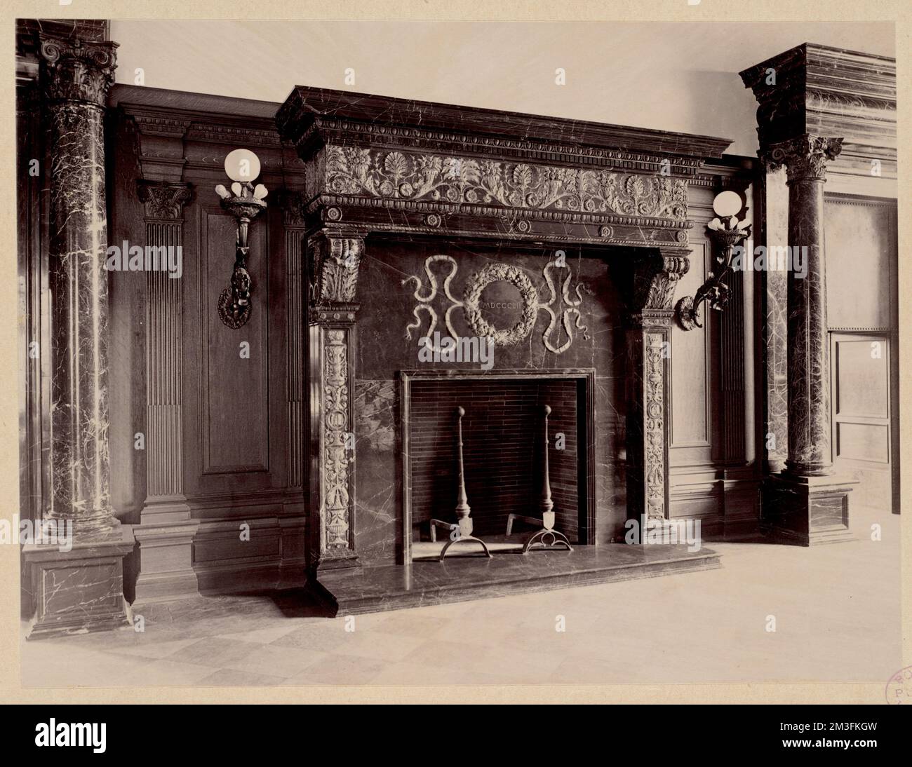 Marble mantlepiece, delivery room, construction of the McKim Building ...