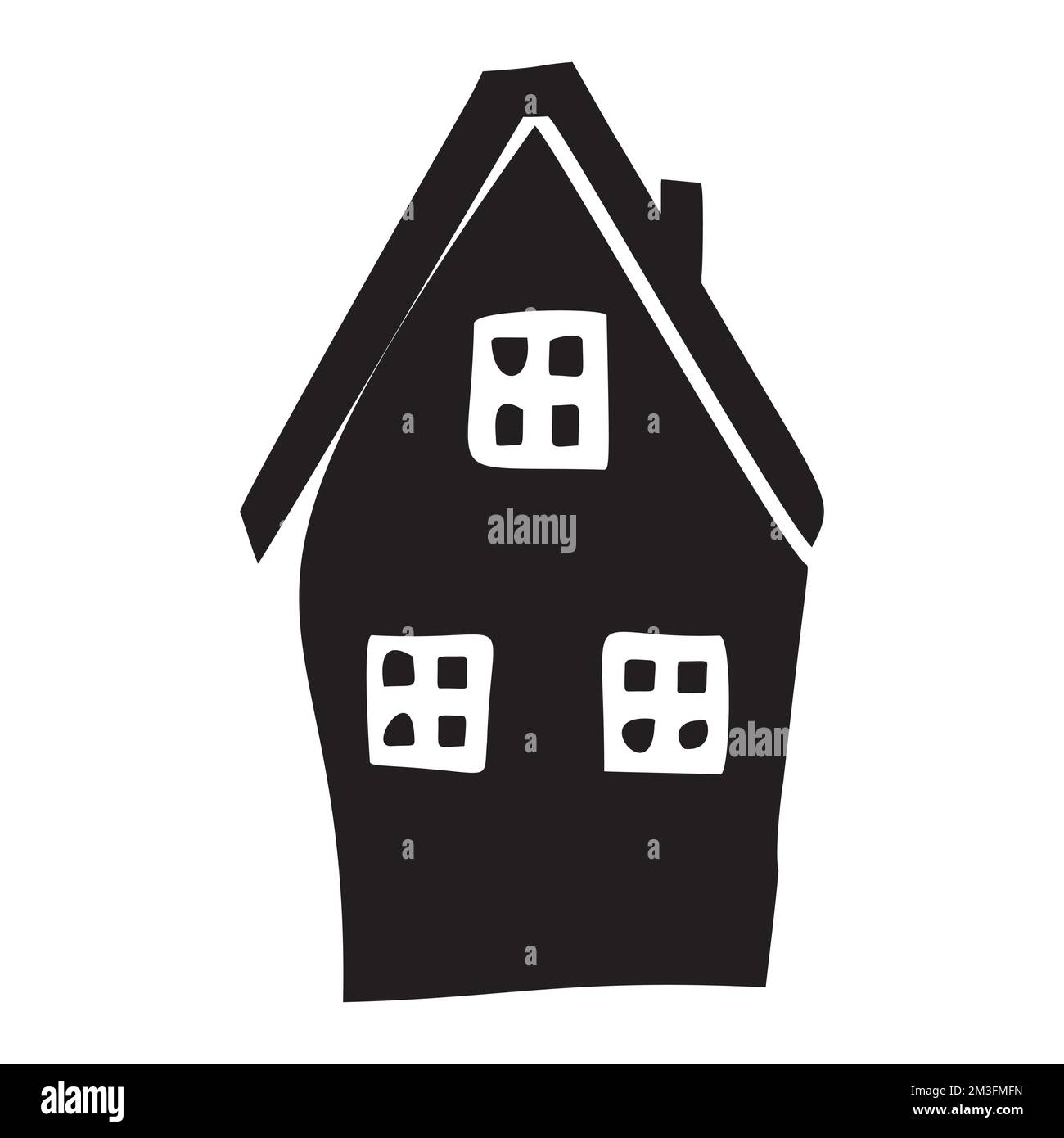 Cute house blockprint vector illustration. Cottage building icon Stock ...