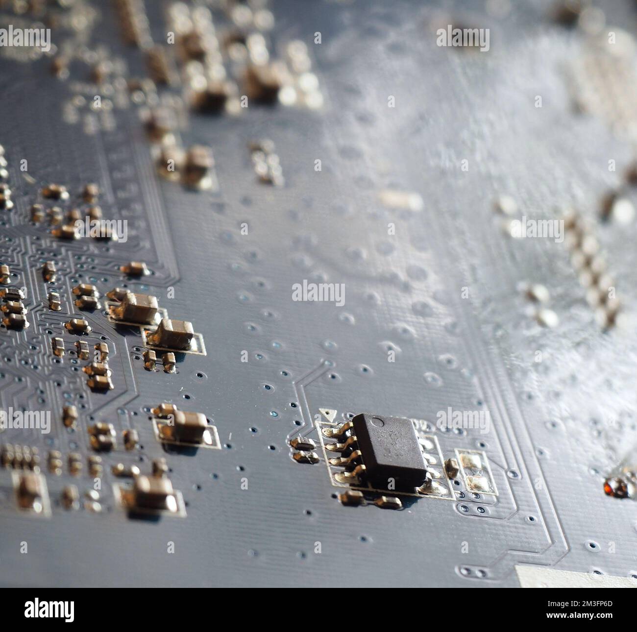 Close-up of electronic circuit board. Microchip consept background ...