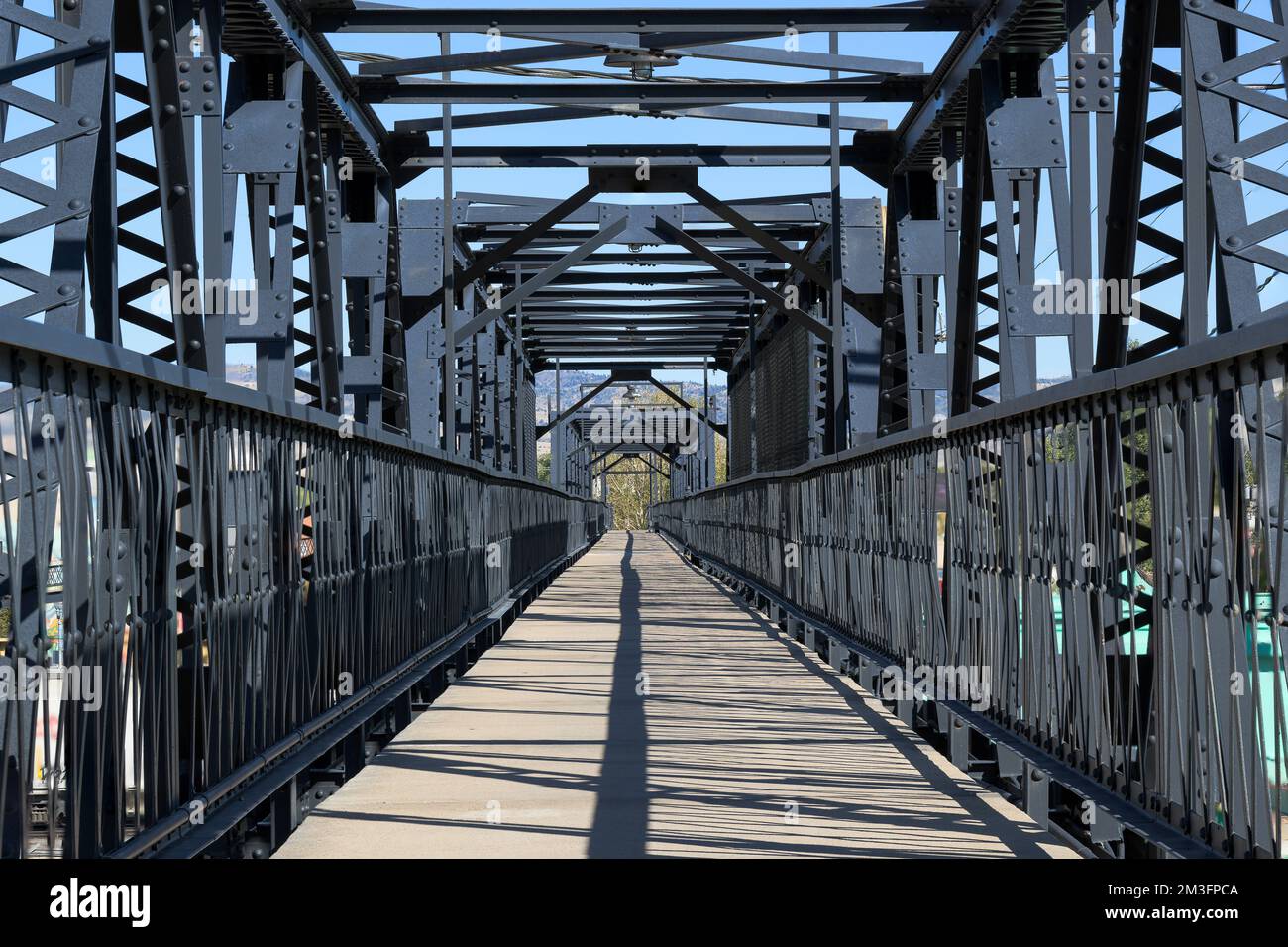 Downtown pedestrian footbridge over railroad tracks in Laramie, Wyoming ...
