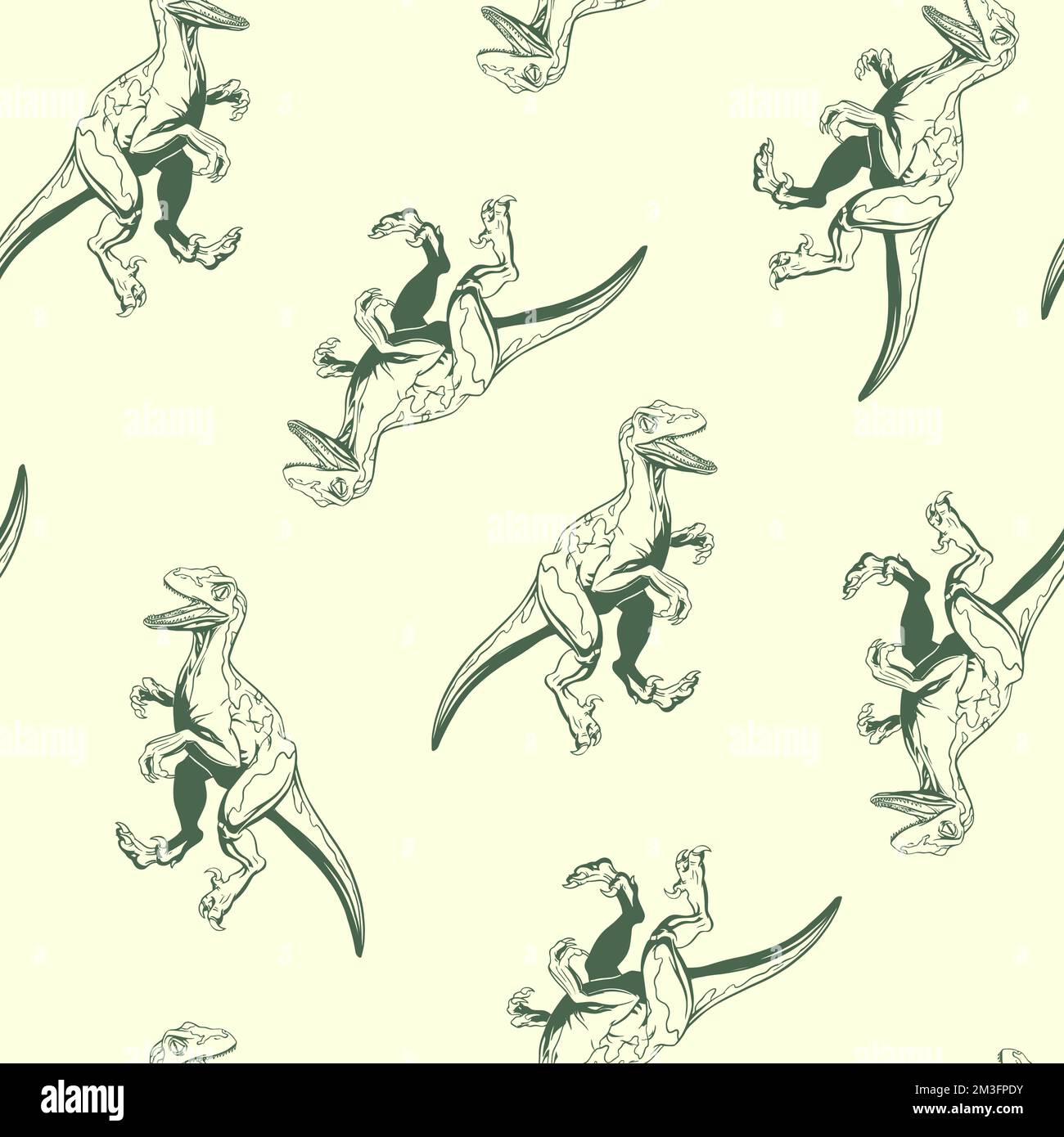 Hand drawn dinosaur raptor seamless pattern. Vector clipart Stock ...
