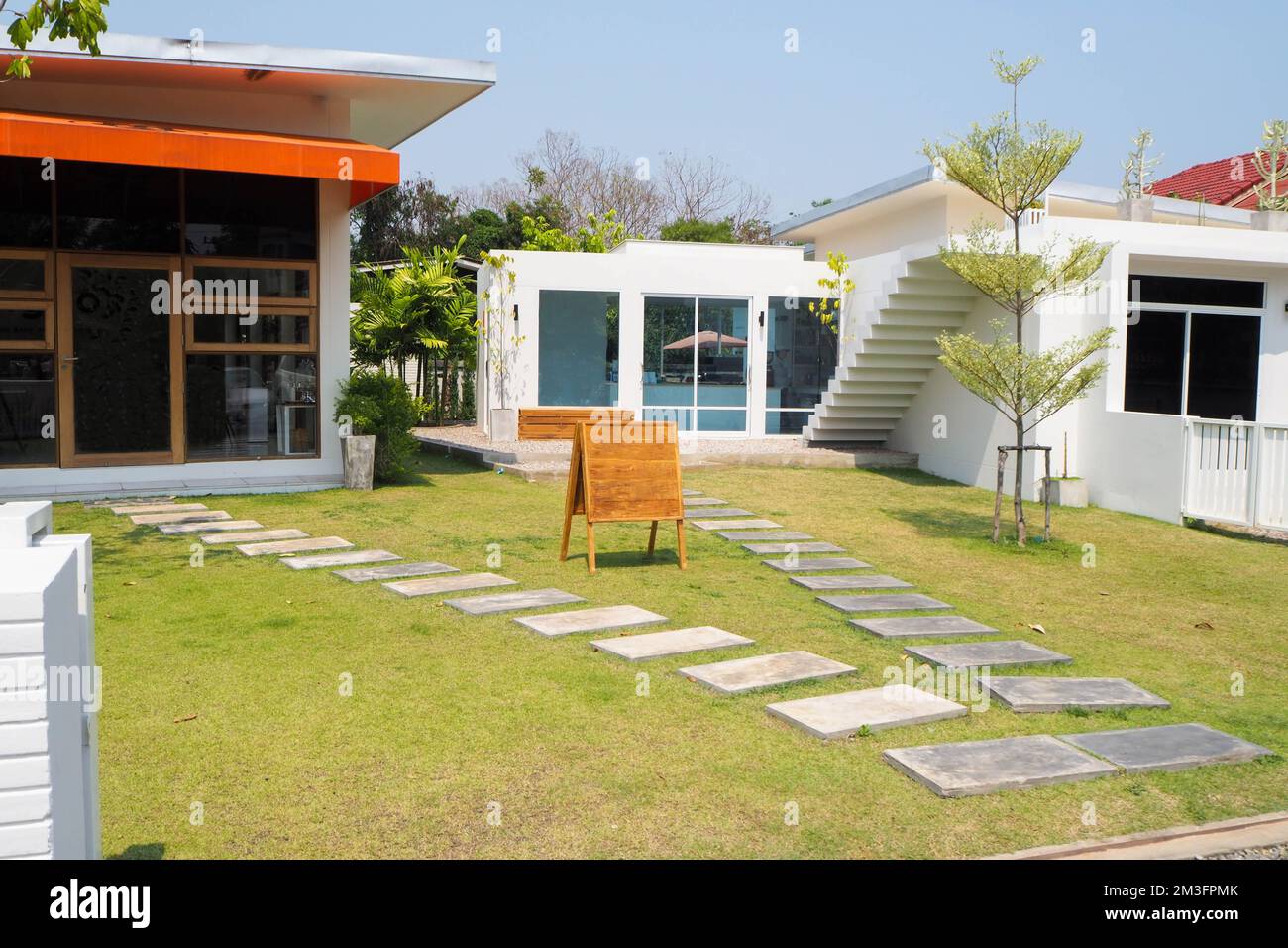 White house with square shape Stock Photo - Alamy