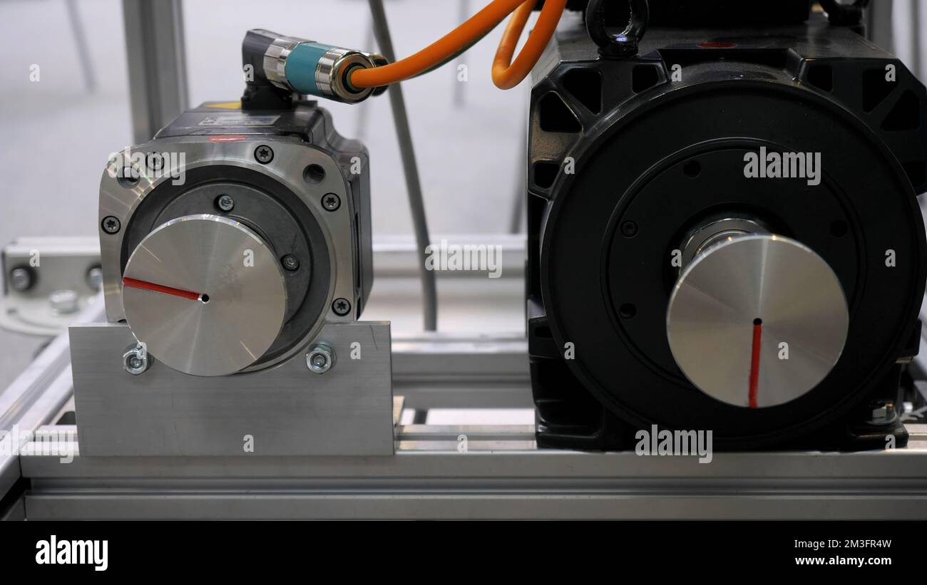 Huge machine details with rotating parts. Media. Modern equipment with ...