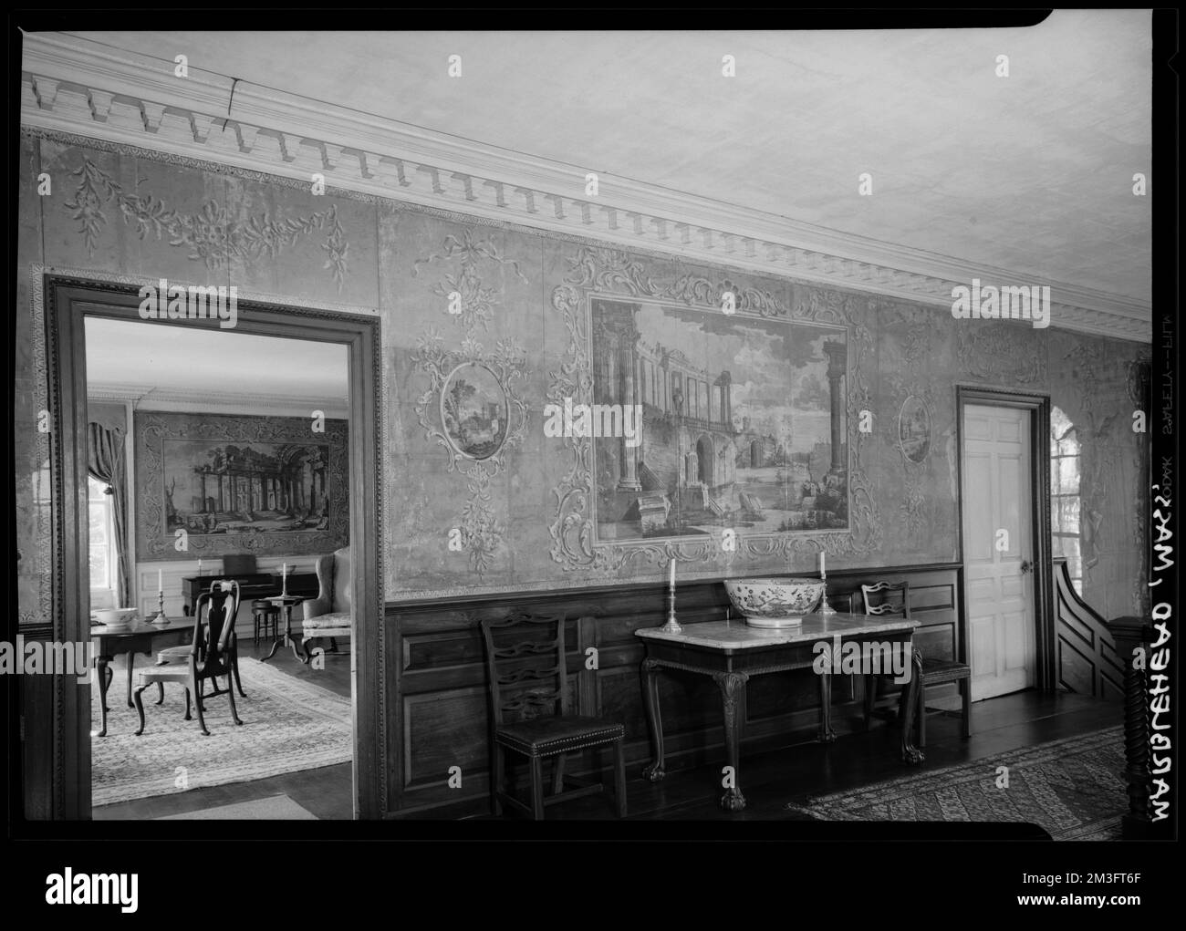 Marblehead, Lee Mansion, upper hall: paper, hall landing and drawing ...