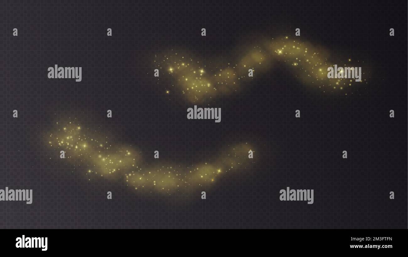 Golden dust cloud with sparkles isolated on transparent background. Stardust sparkling ...