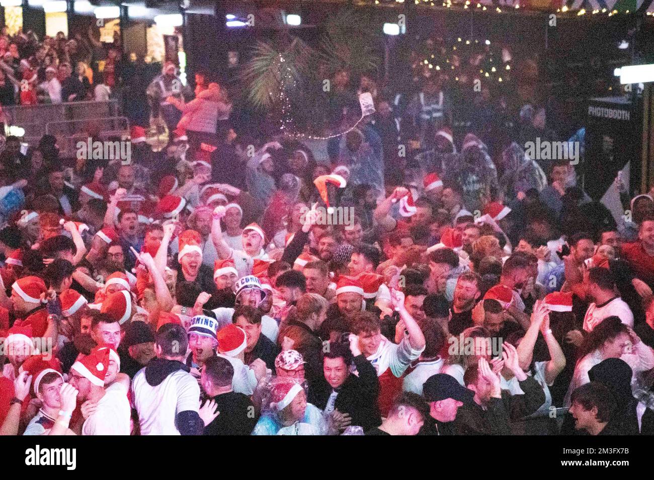 England fans throw beer in the air at Boxpark, Wembley, London, as ...