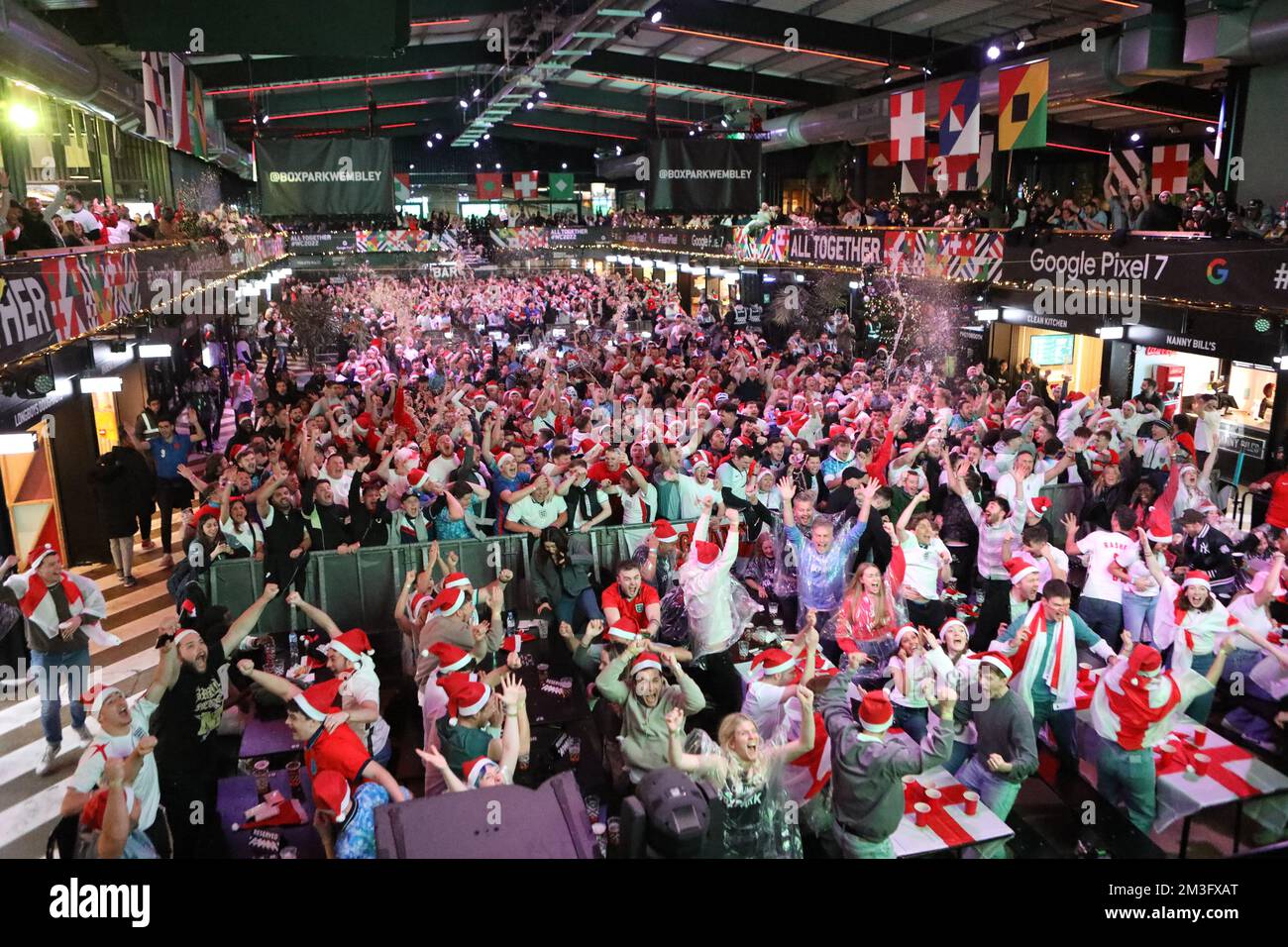 England football fans at Boxpark Wembley tonight for the World Cup ...