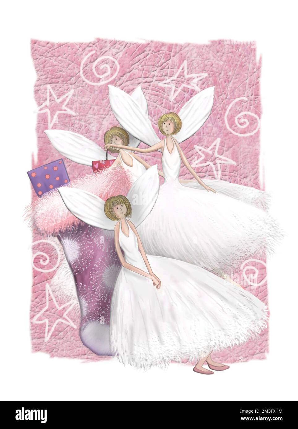 Angels with soft color christmas frame design with background Stock ...