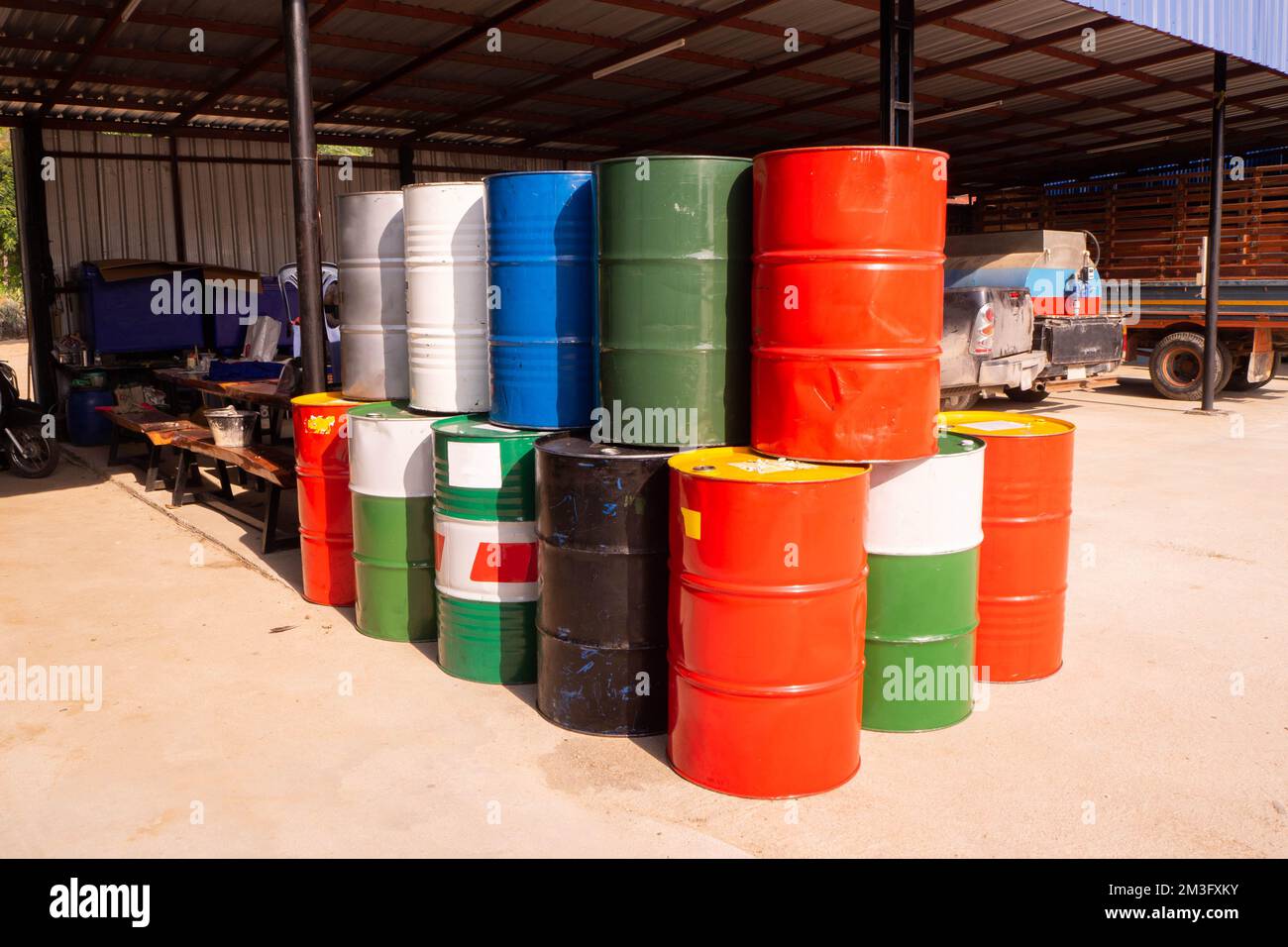 200 liter fuel tanks, including all color tanks Stock Photo - Alamy