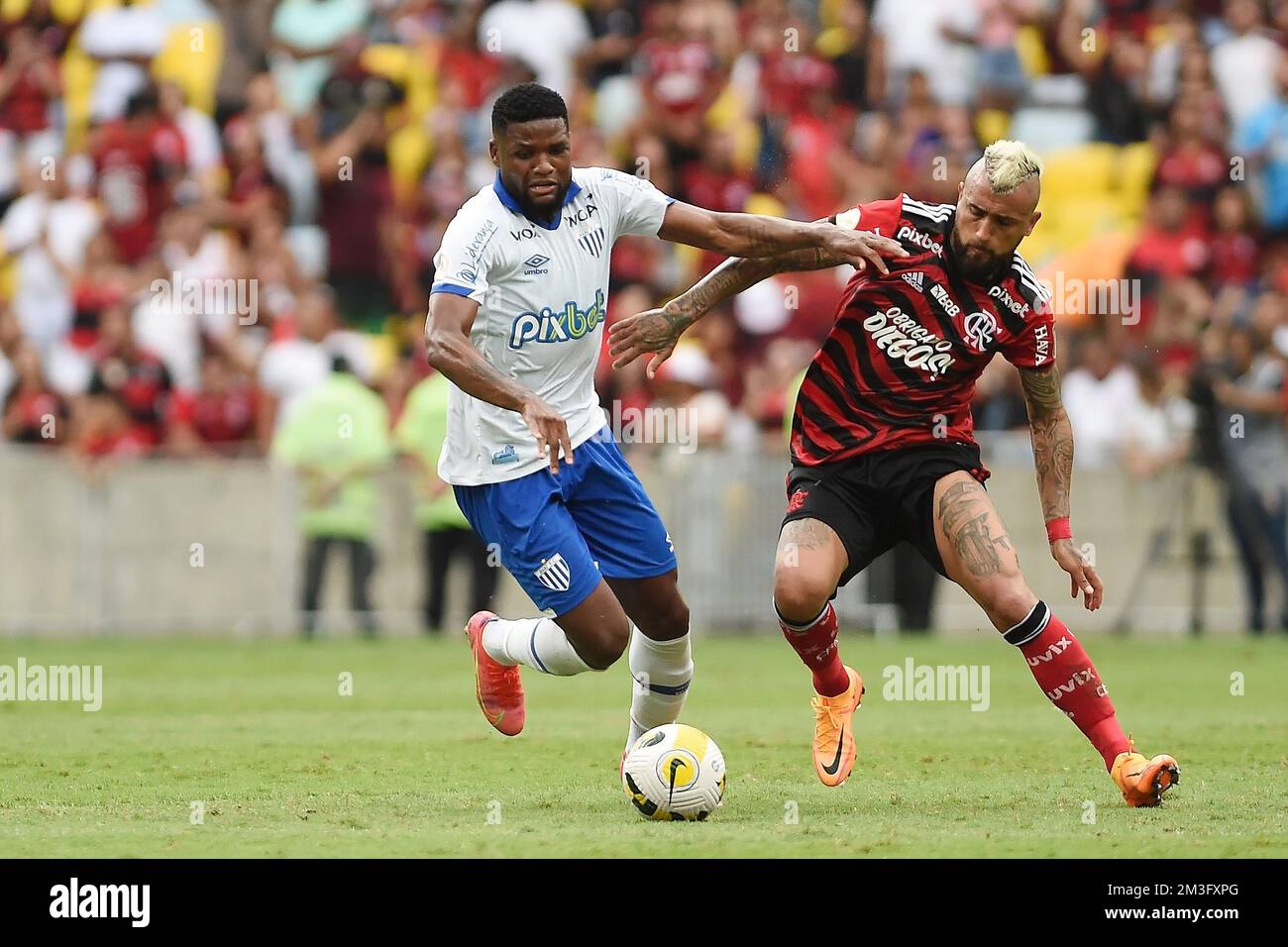Rio de Janeiro, Brazil, November 12, 2022. Soccer players dispute the ...