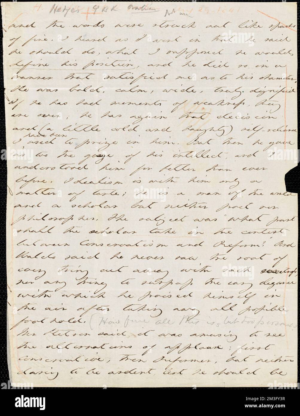 Margaret Fuller autograph letter (incomplete) to William Henry Channing ...