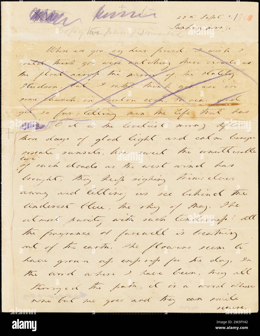 Margaret Fuller autograph letter to William Henry Channing, 27 ...