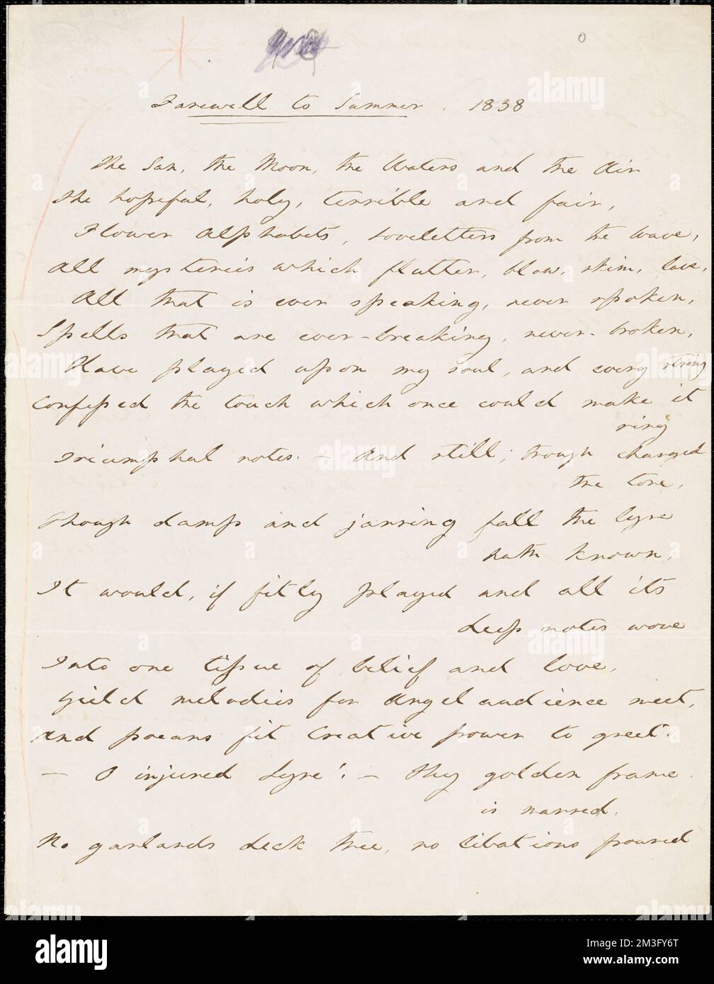 Margaret Fuller autograph manuscript poem, 'Farewell to Summer,' Summer ...
